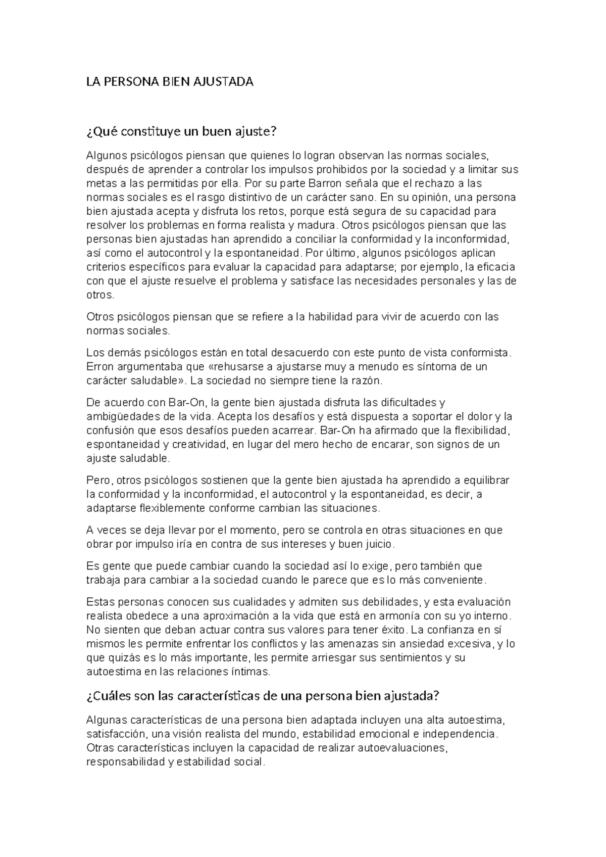 LA Persona BIEN Ajustada - LA PERSONA BIEN AJUSTADA ¿Qué constituye un ...