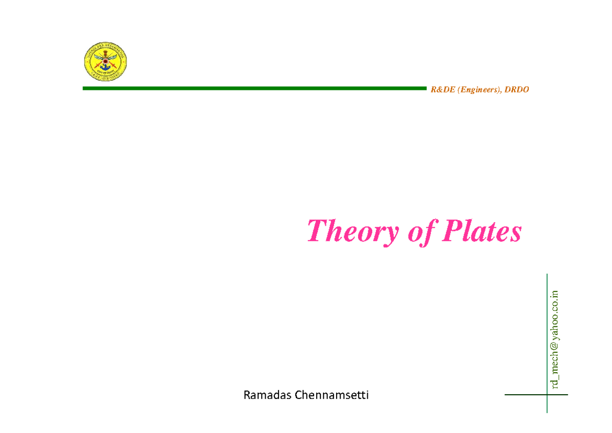 Lec.13.Theory of Plates - R&DE (Engineers), DRDO Theory of Plates rd ...