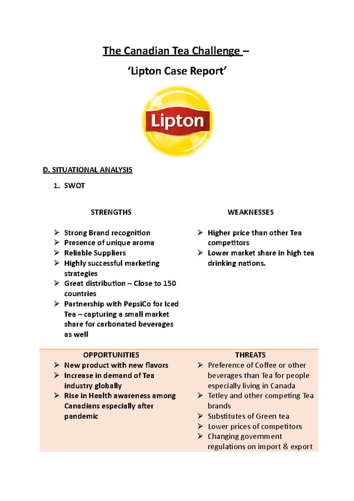 Lipton Sid V1 - The Canadian Tea Challenge – ‘Lipton Case Report’ D ...
