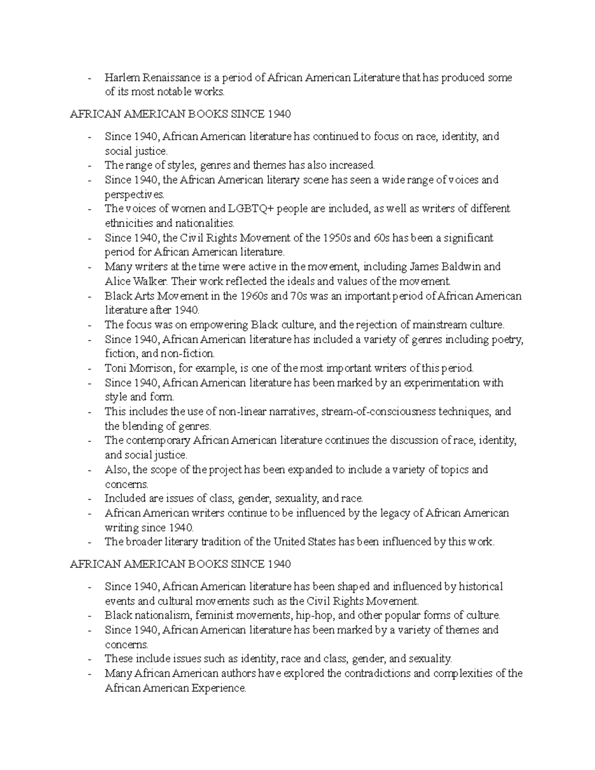 HIS 322 AFRO History Notes 11 - Harlem Renaissance is a period of ...