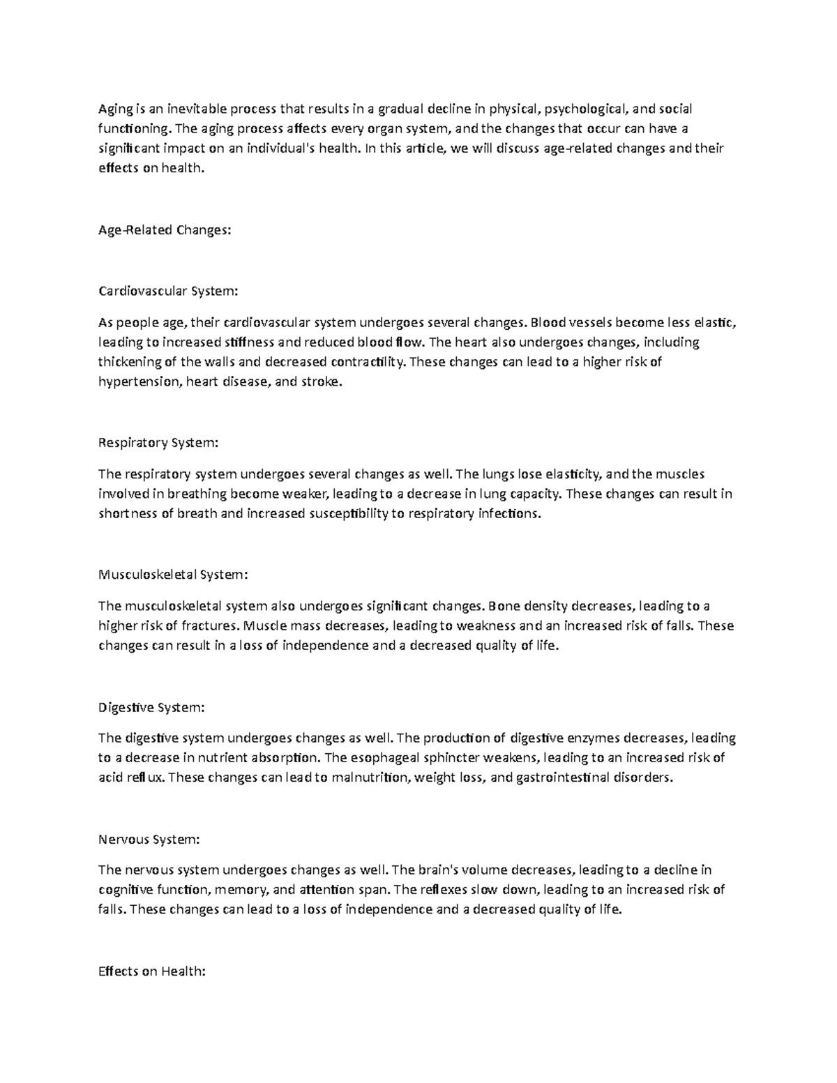 Aging is an inevitable process that results in a gradual decline in ...