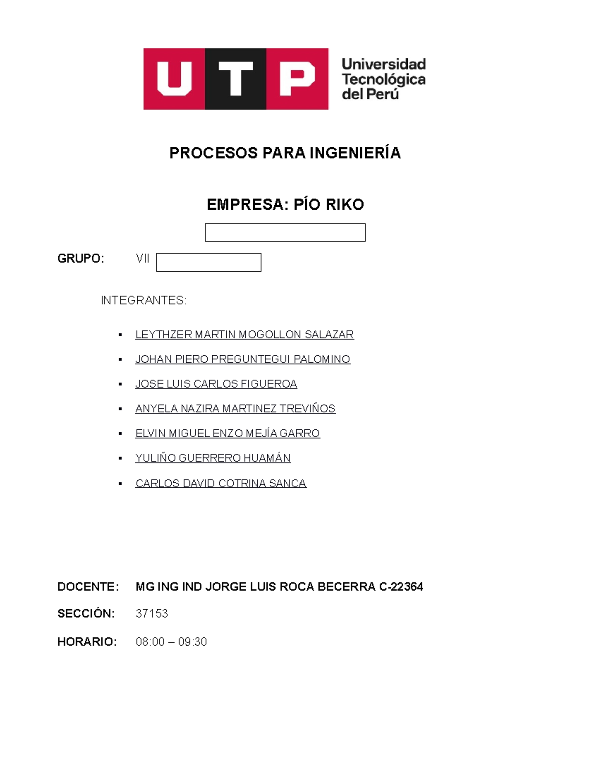 Avance 3 Final de Procesos (1) - PROCESOS PARA INGENIERÍA EMPRESA: PÍO ...