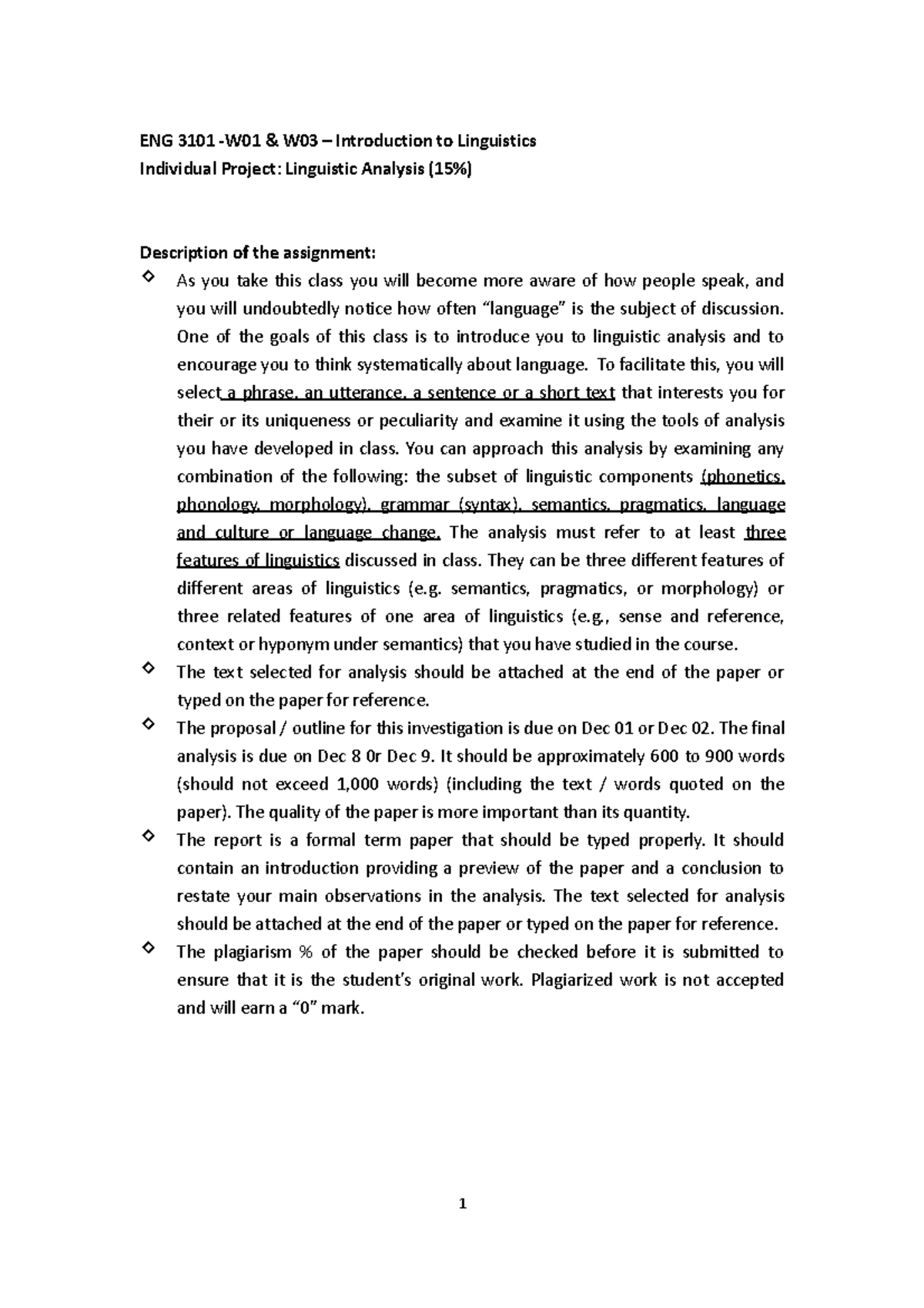 (1) Individual Project - Linguistic analysis guidelines and outline ...