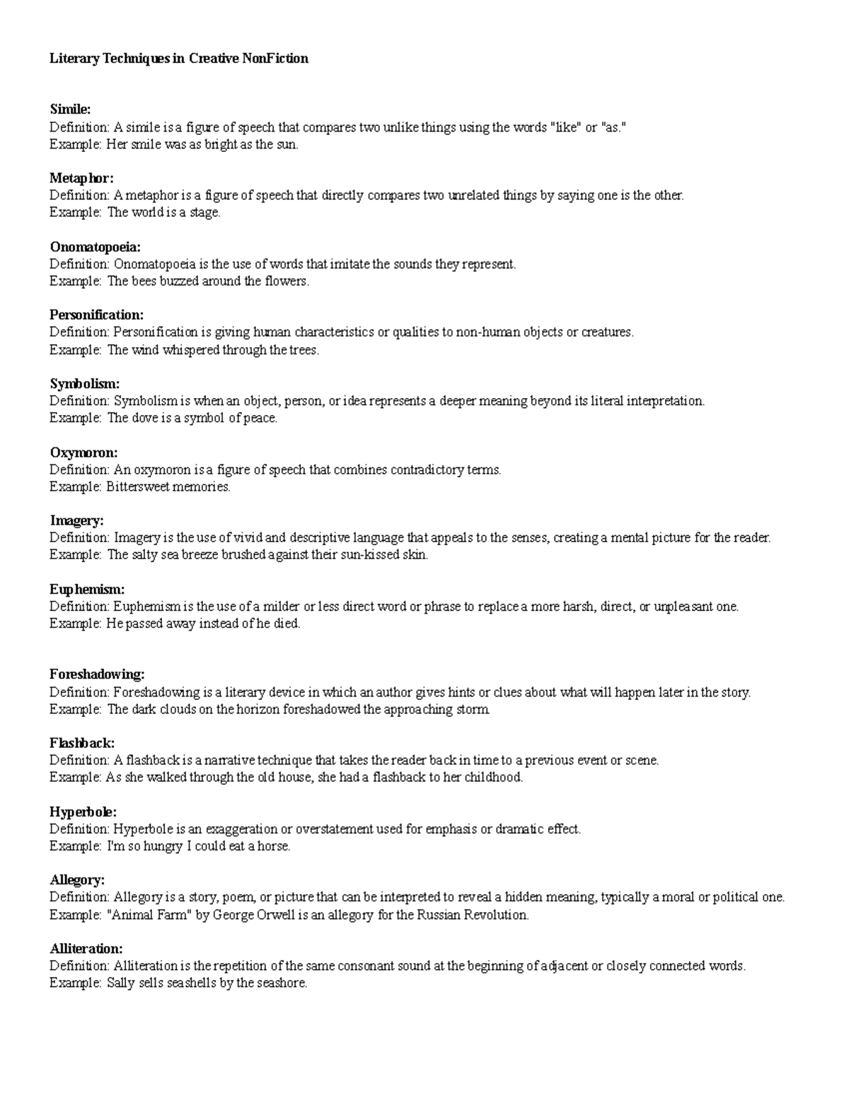 Literary Techniques - Guide in writing a nonfiction narrative ...