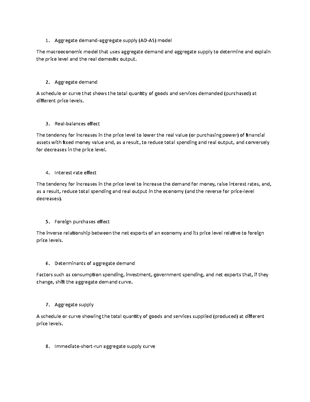 Chapter 9 Terms Aggregate Demand and Aggregate Supply - The ...