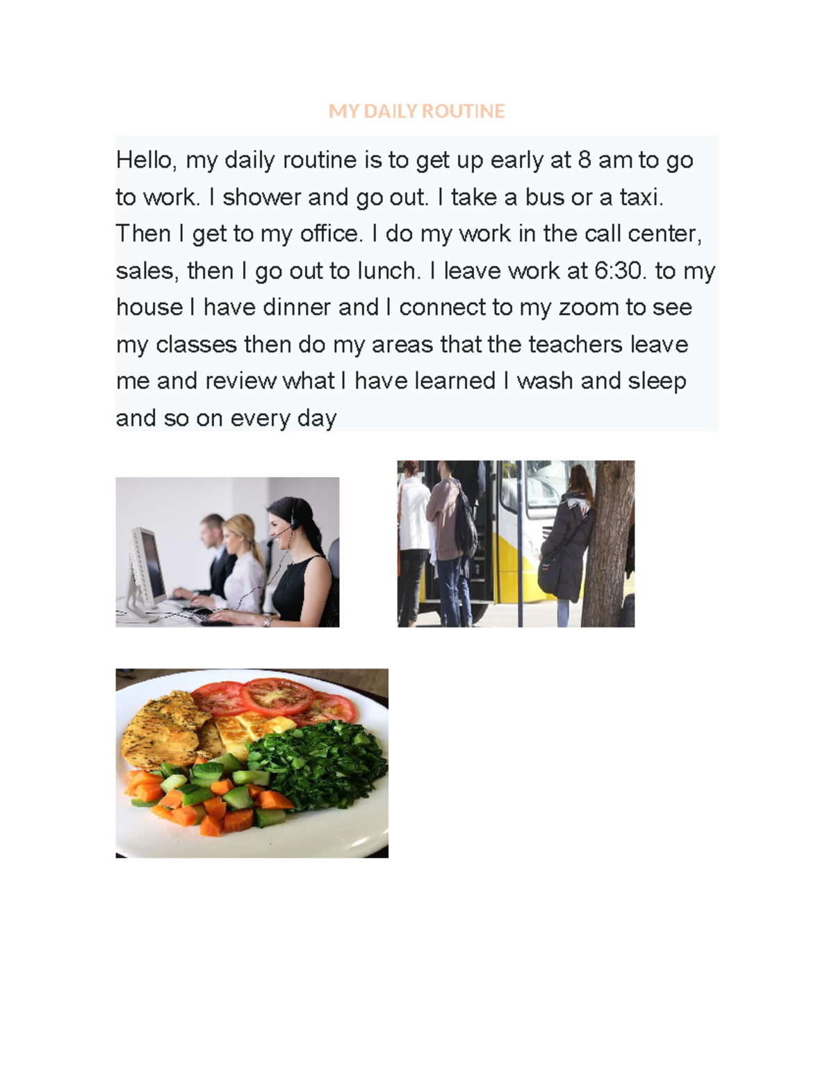 MY Daily Routine - tarea - Ingles II - MY DAILY ROUTINE Hello, my daily ...