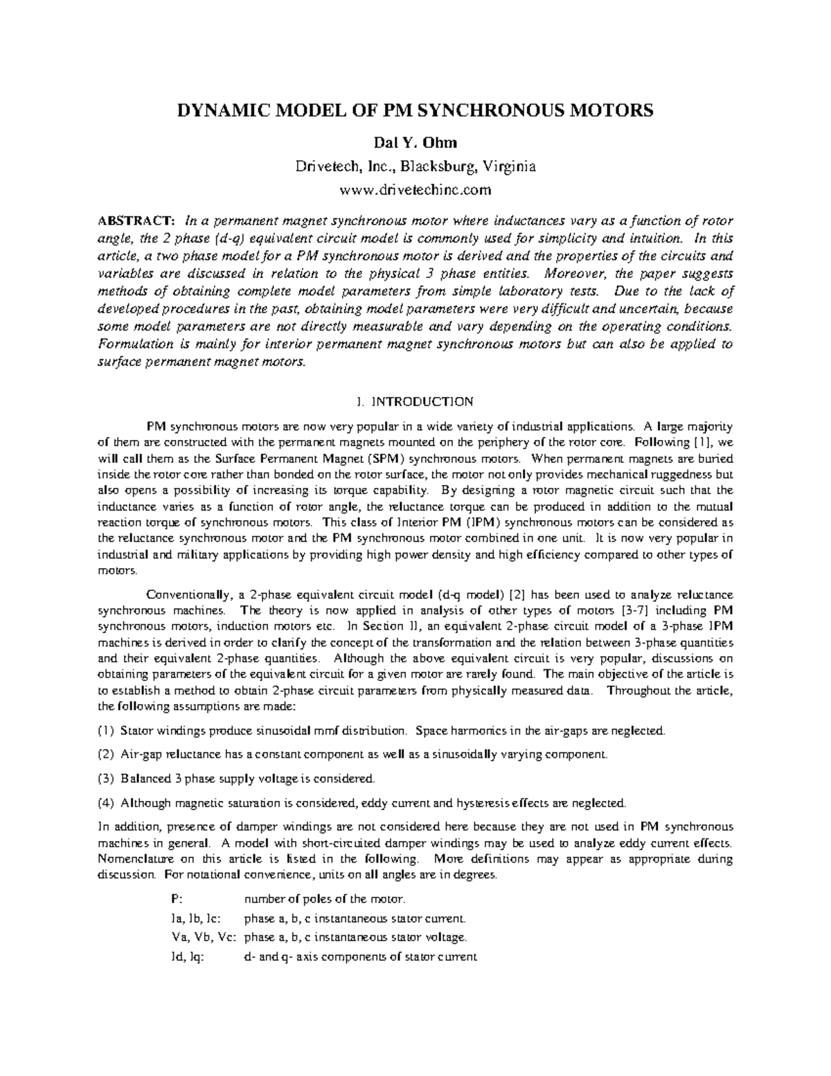 Dynamic Model of PM Synchronous Motors - DYNAMIC MODEL OF PM ...