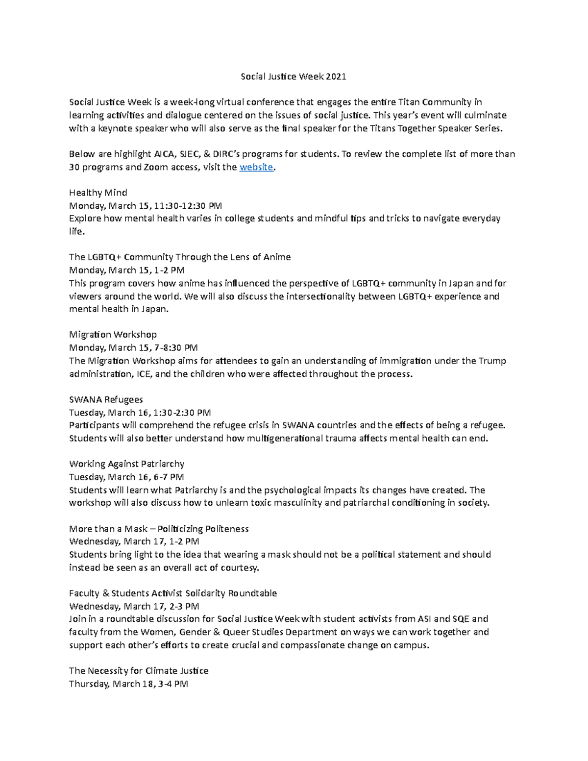 Social Justice Week 2021 - Social Justice Week 2021 Social Justice Week ...