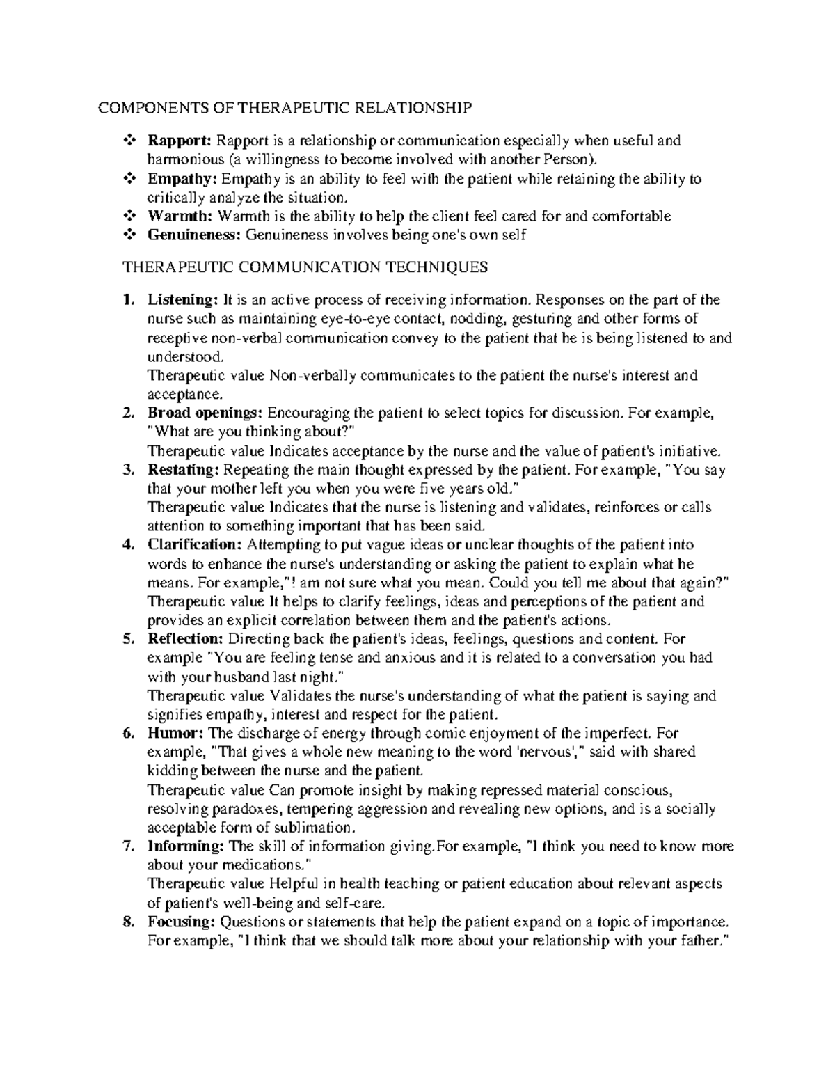 Components OF Therapeutic Relationship - COMPONENTS OF THERAPEUTIC ...