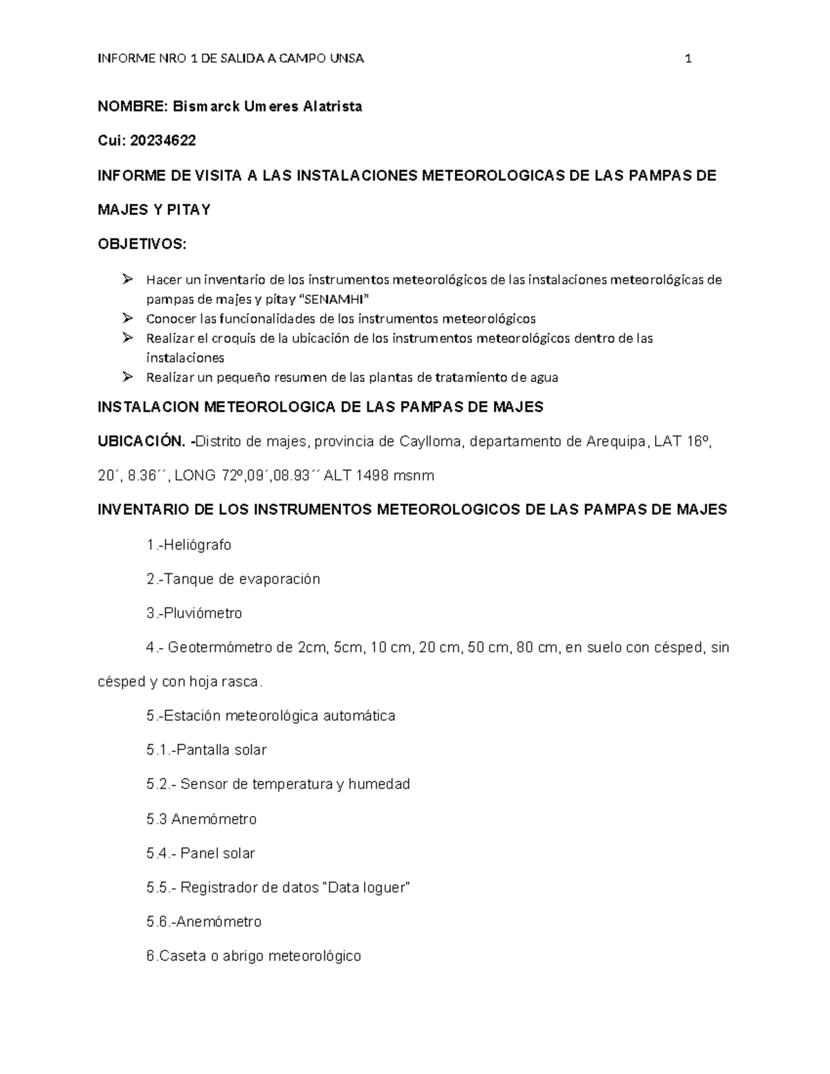 Informe Agroclimatologia - INFORME NRO 1 DE SALIDA A CAMPO UNSA 1 ...