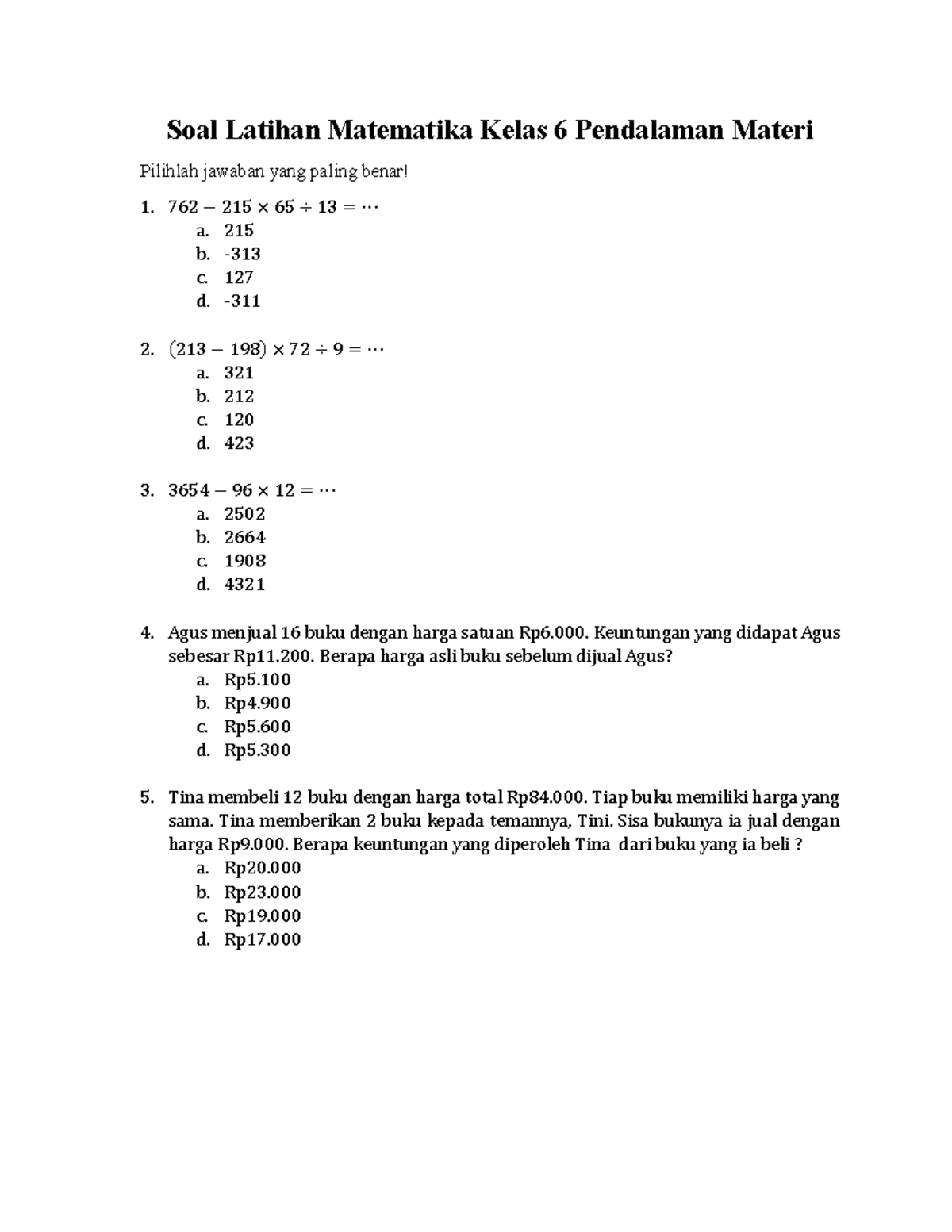 Kumsol kls 6 bag 2 - practice materials - Soal Latihan Matematika Kelas ...