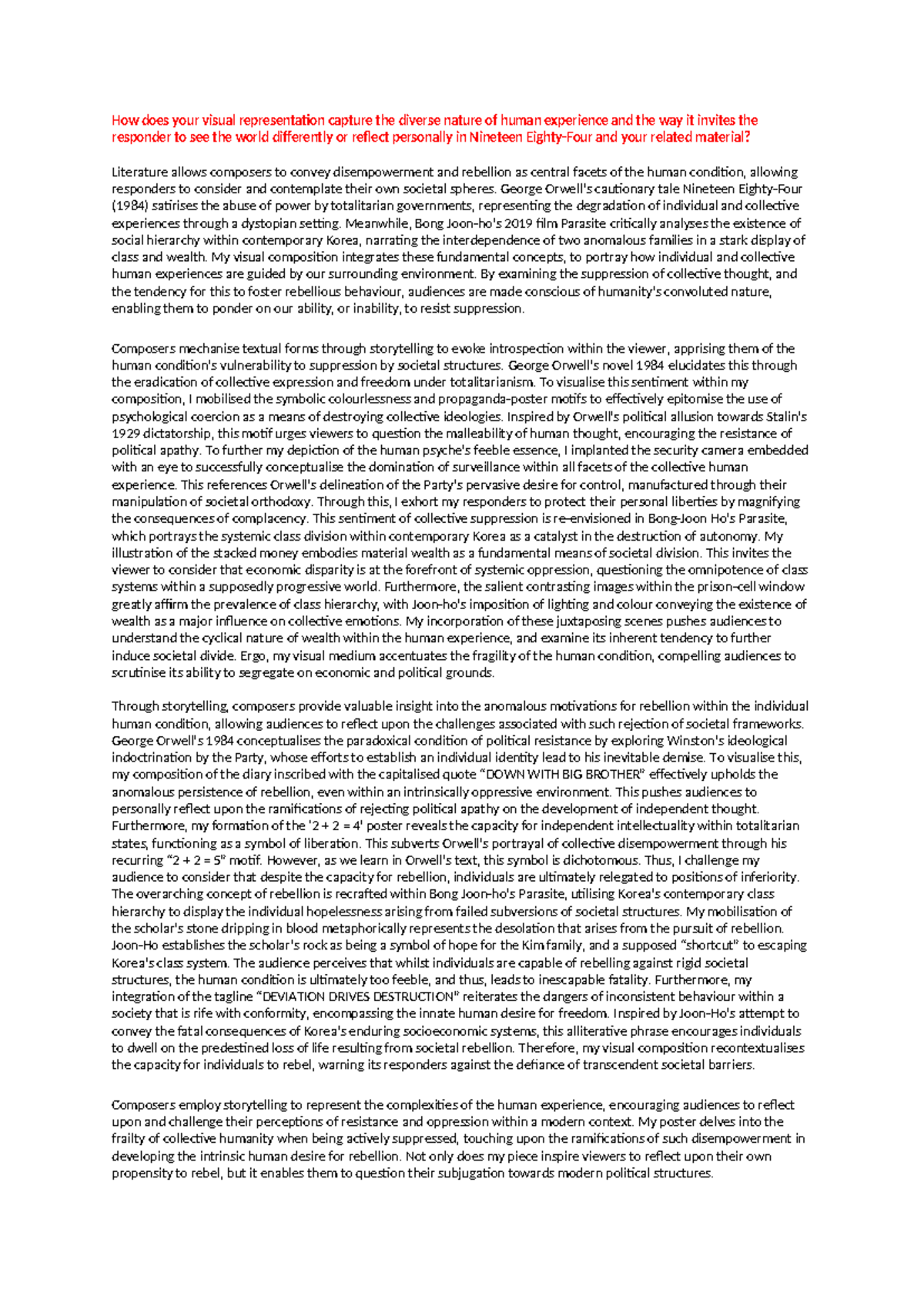 English Task 1 Reflection Draft - How does your visual representation ...