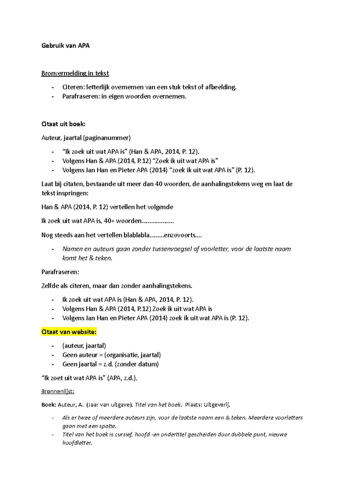 Gebruik APA - Gebruik van APA Bronvermelding in tekst - Citeren ...