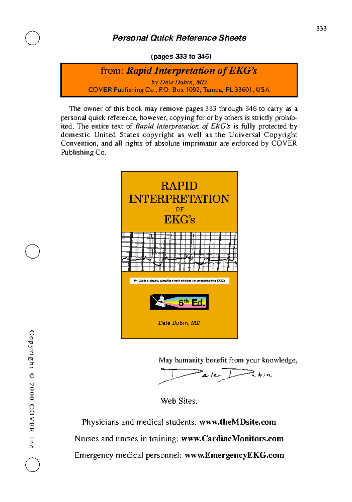 Ekg reference sheets - Copyright © 2000 COVER Inc. Personal Quick ...