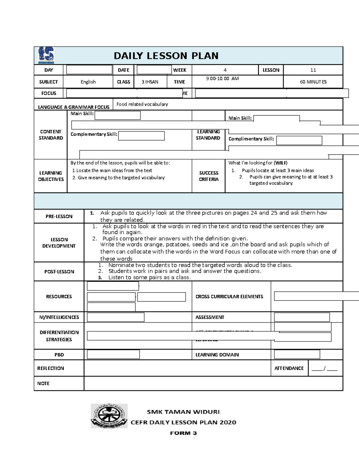 GENERAL KNOWLEDGE ON LESSON PLAN FORM 3 - DAY DATE WEEK 4 LESSON 11 ...