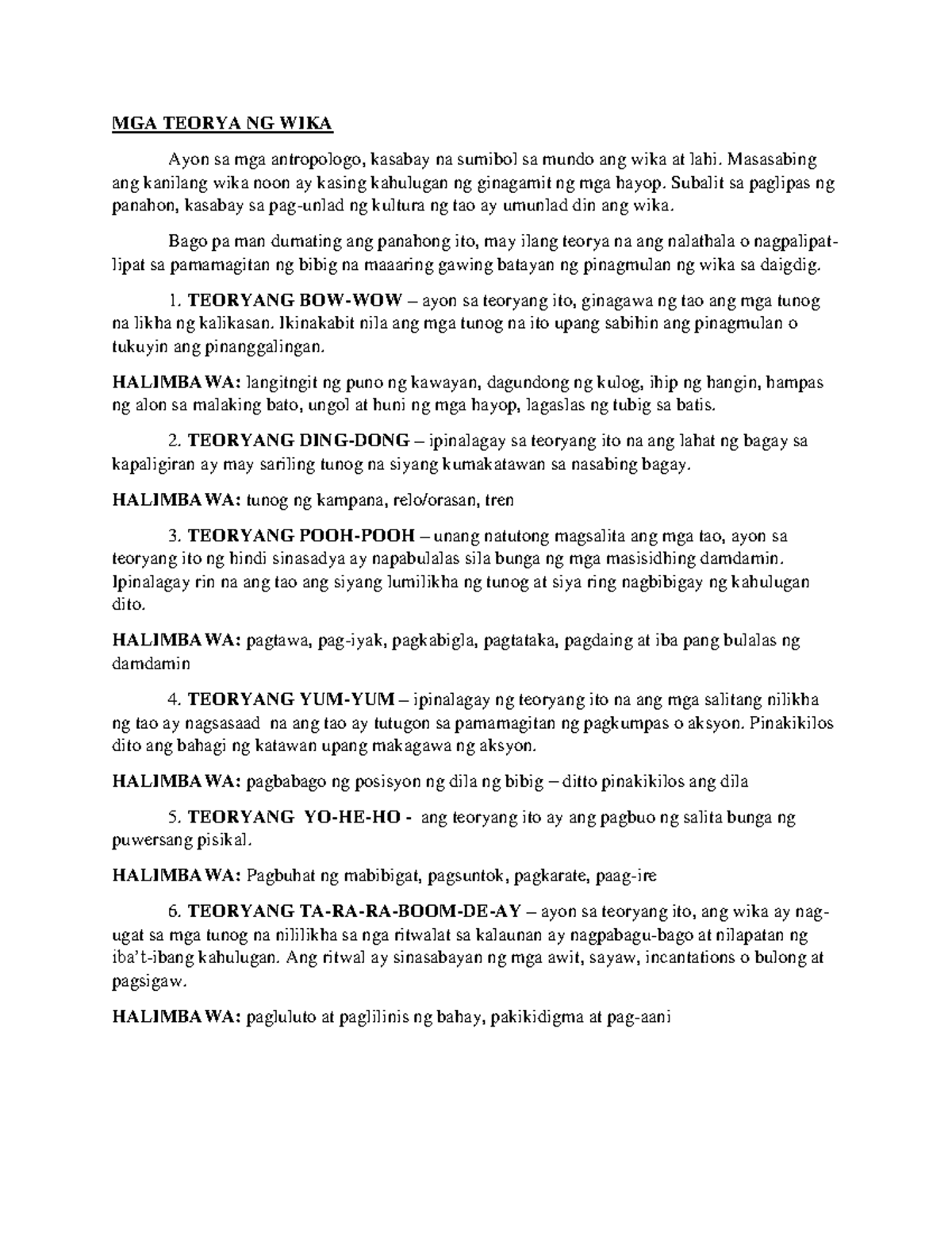 404109467 Mga Teorya Ng Wika - MGA TEORYA NG WIKA Ayon sa mga ...