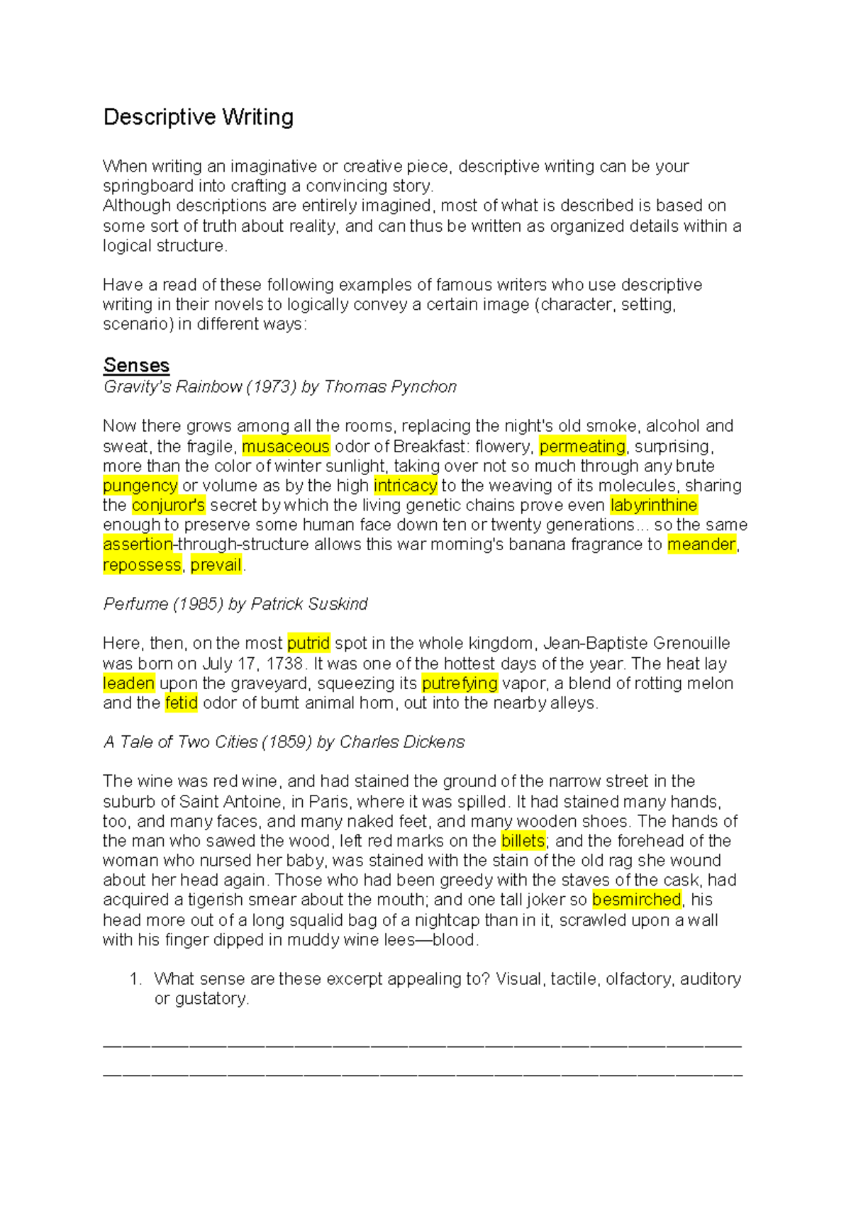 Yr10 work - saq q - Descriptive Writing When writing an imaginative or ...