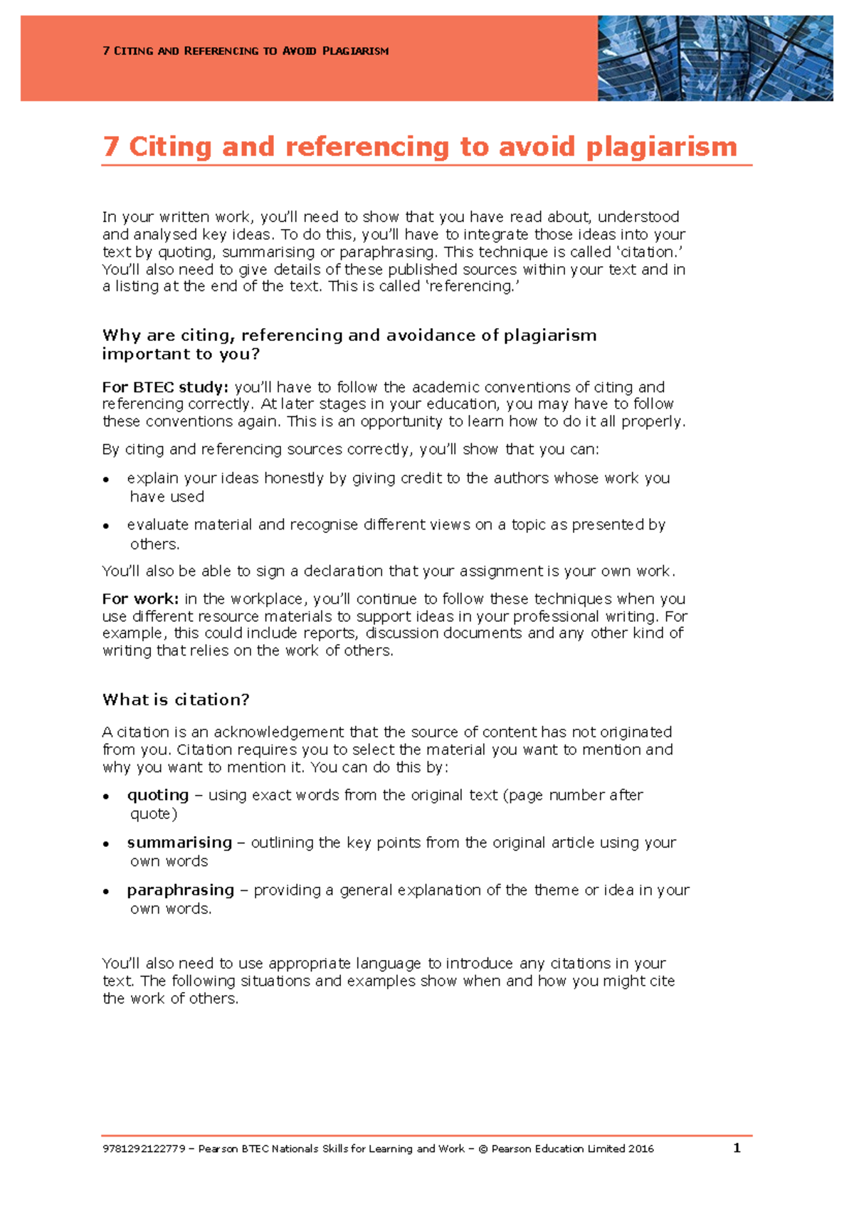 Skills Sheet - citing and referencing - 7 Citing and referencing to ...
