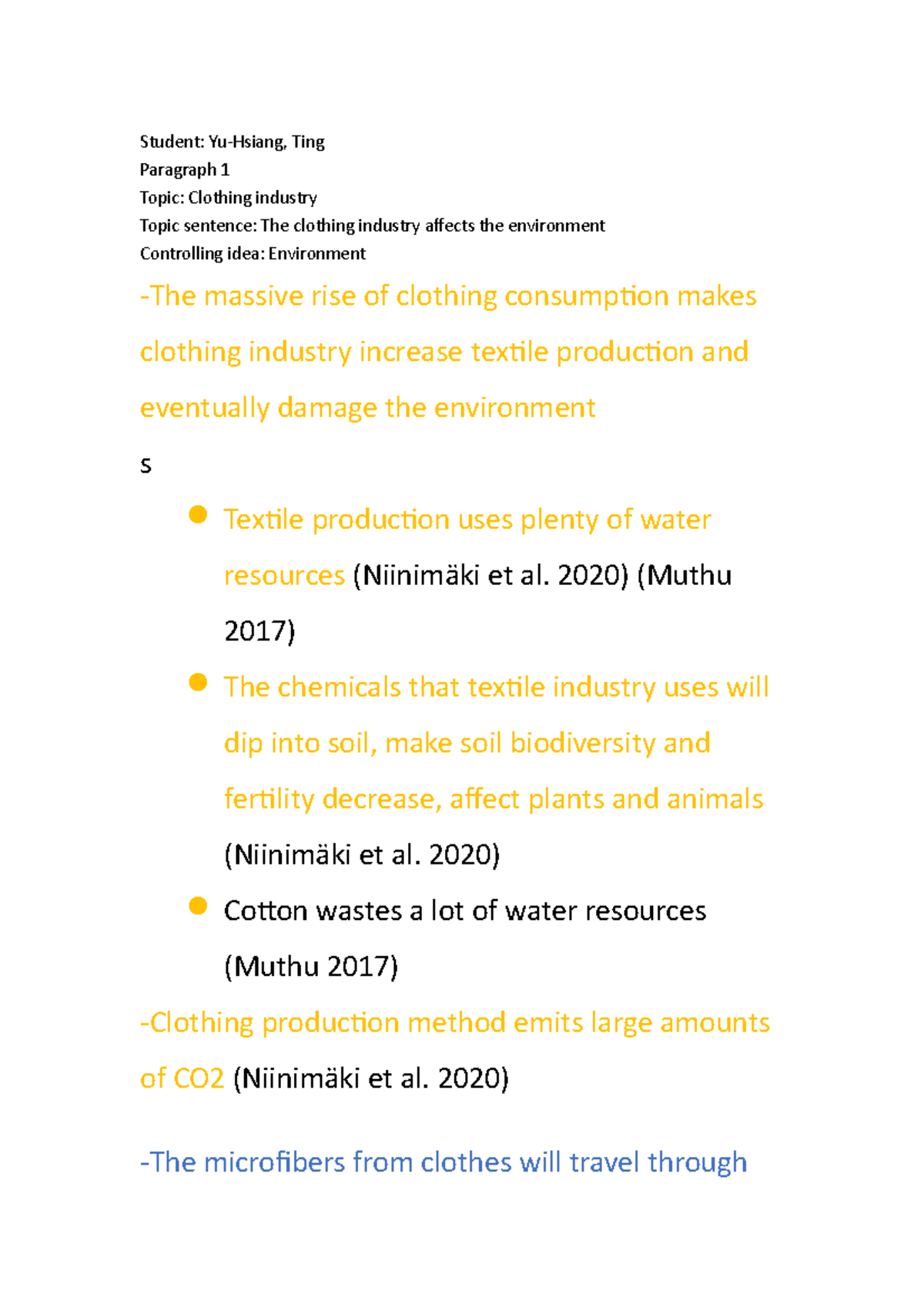 Test 1 - Coursework - Student: Yu-Hsiang, Ting Paragraph 1 Topic ...