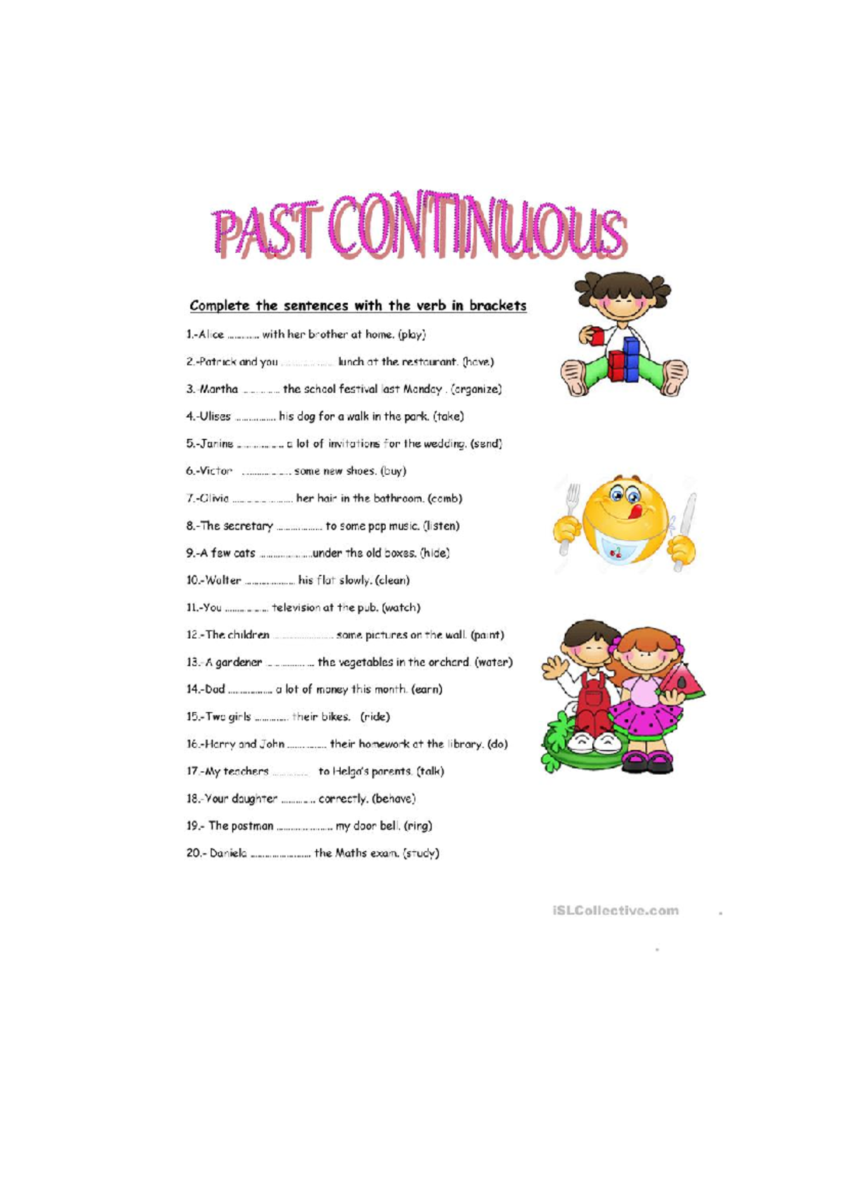 Past continuous - Exercices to practice and improve your english ...