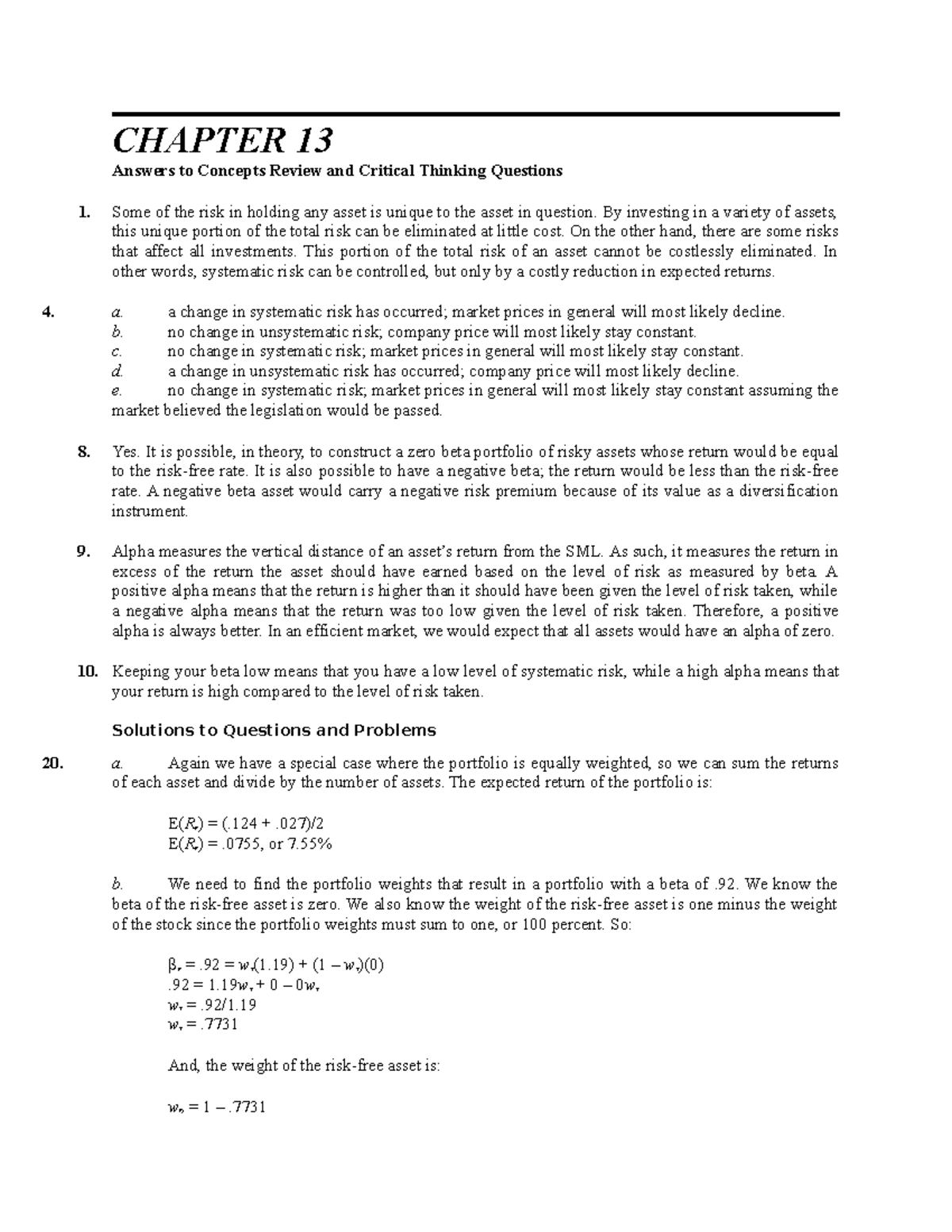 Homework 6 - CHAPTER 13 Answers to Concepts Review and Critical ...