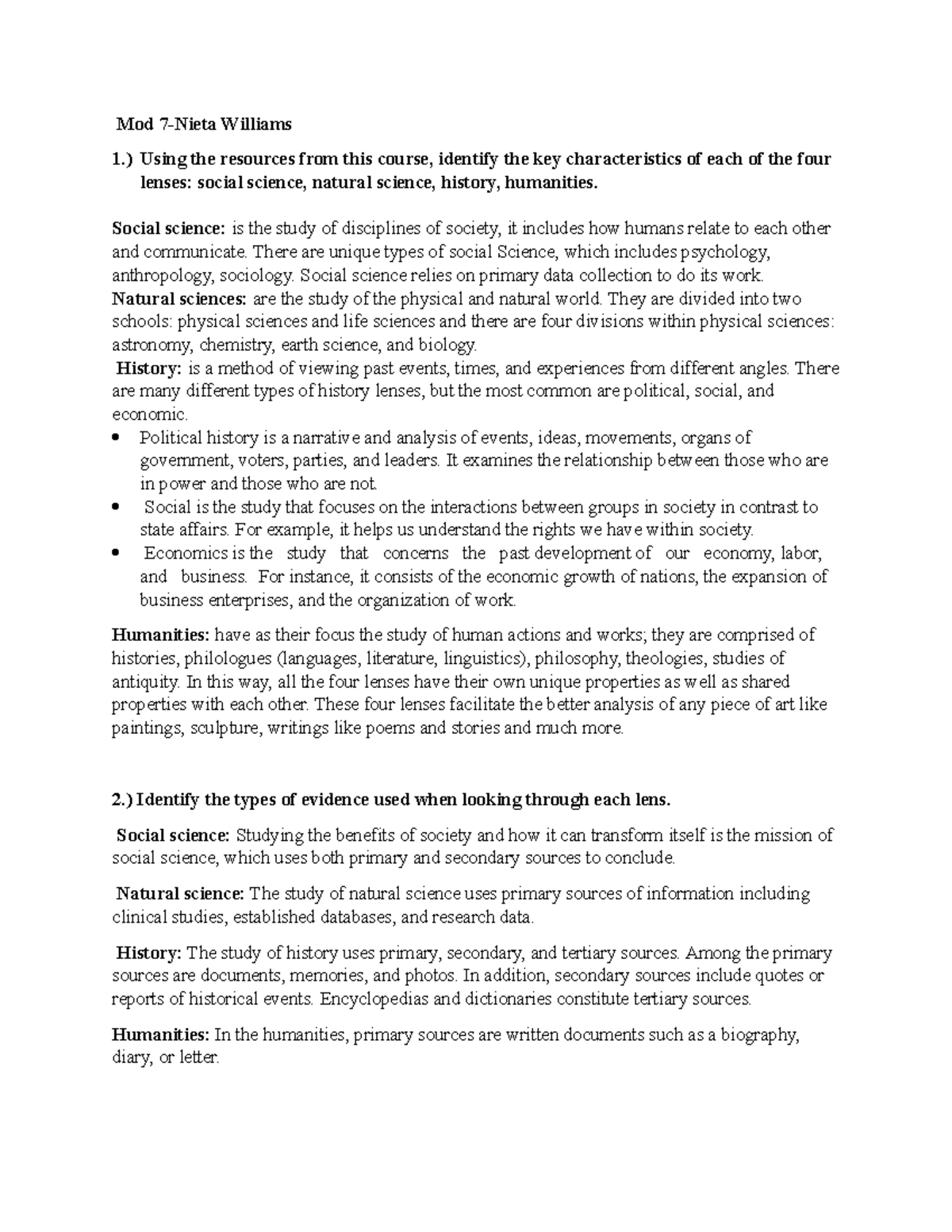 Mod-7 Assignment - Mod 7-Nieta Williams 1.) Using the resources from ...