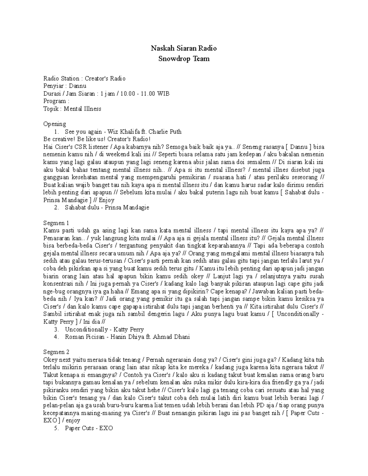 Naskah Siaran Snowdrop Team 20 Feb. 2022 - Naskah Siaran Radio Snowdrop ...