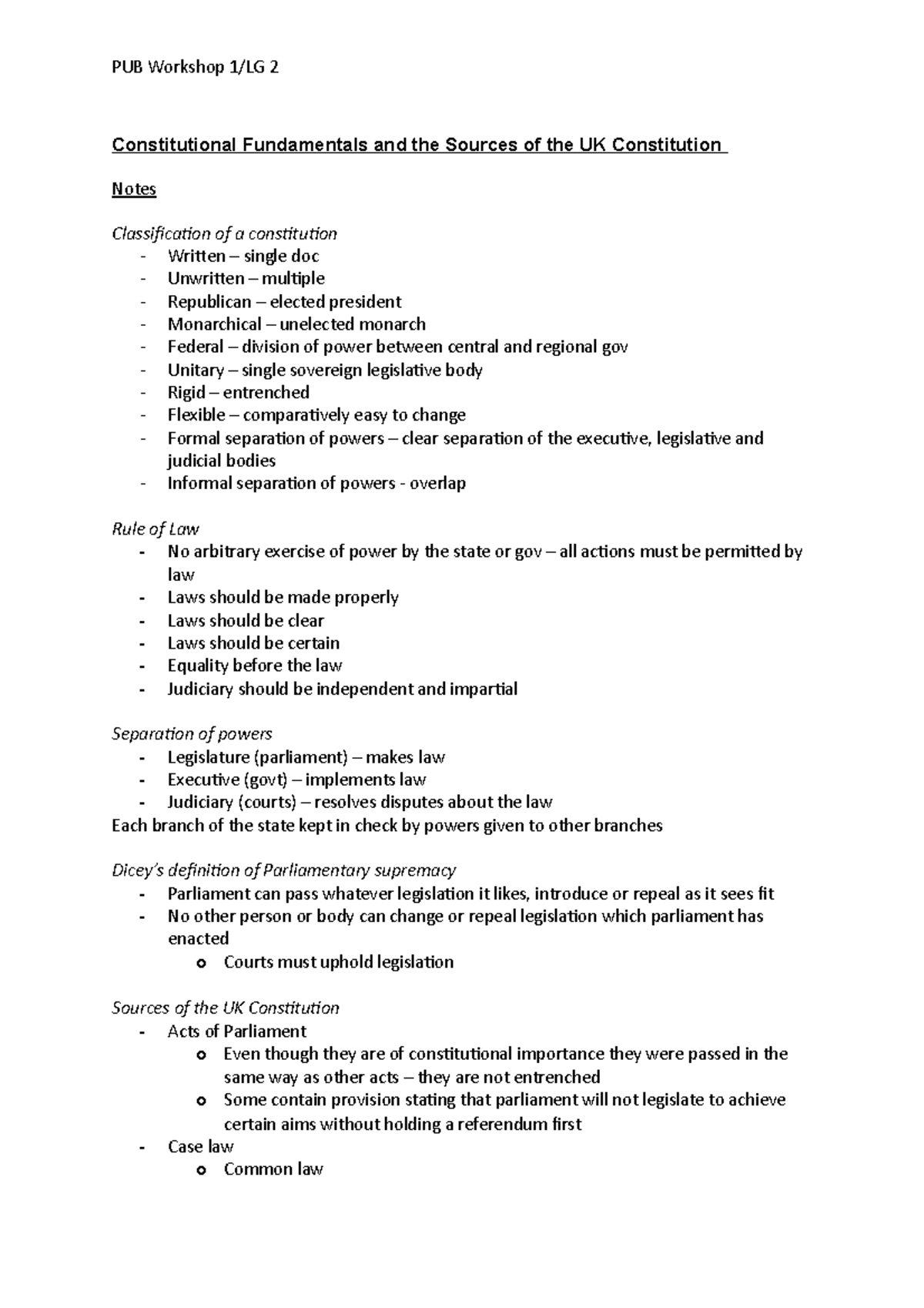 WS1 Sources of the UK Constitution - Constitutional Fundamentals and ...