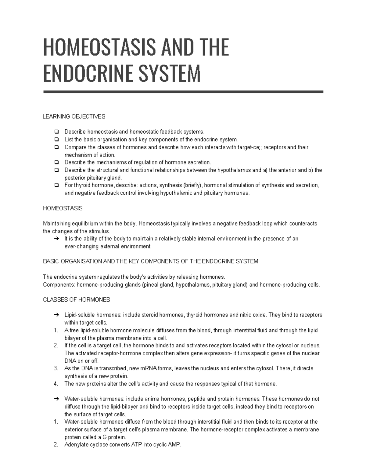 Chapter 4 Homeostasis AND THE Endocrine System - HOMEOSTASIS AND THE ...