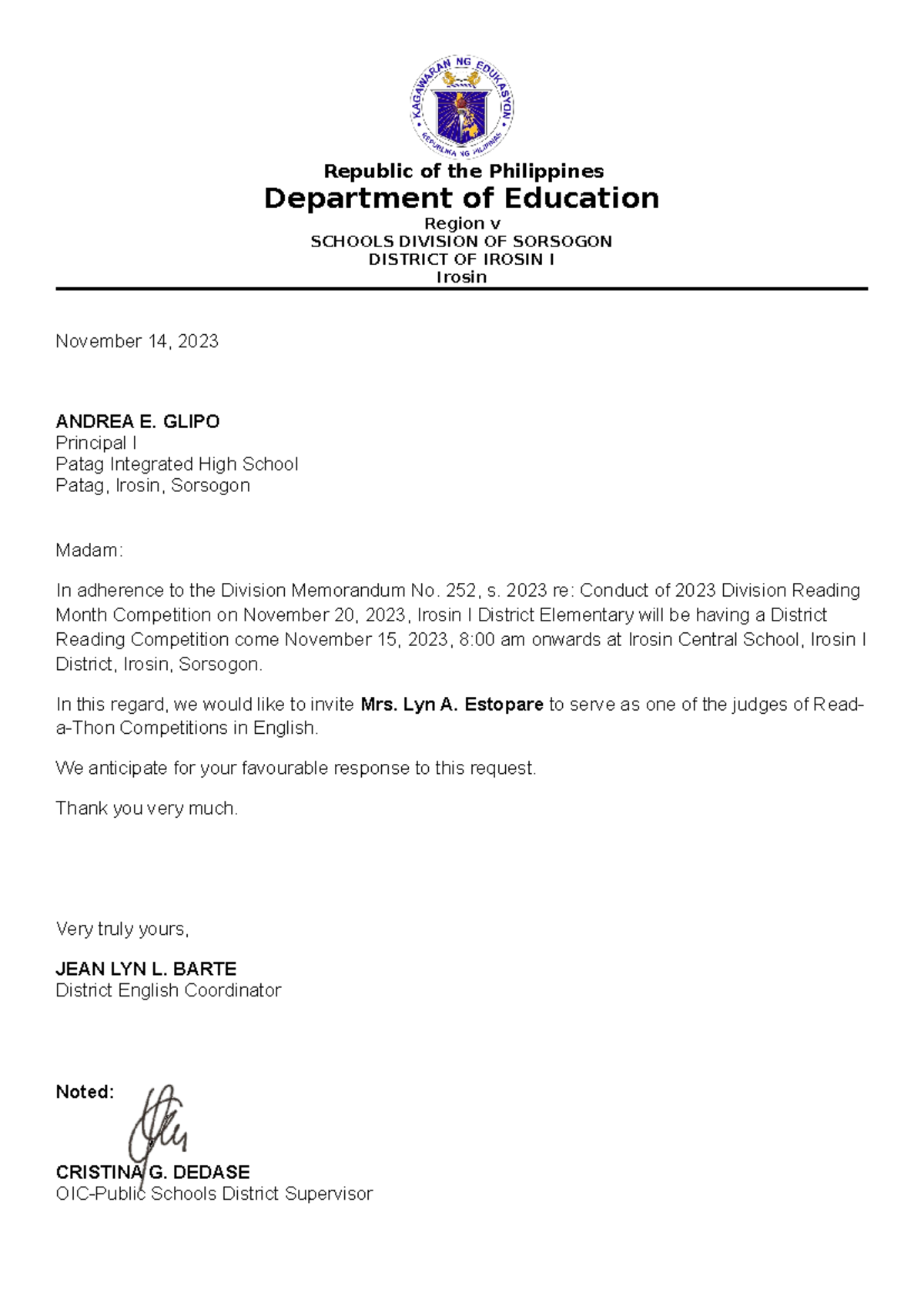 Letter to judges read-a-thon - Republic of the Philippines Department ...