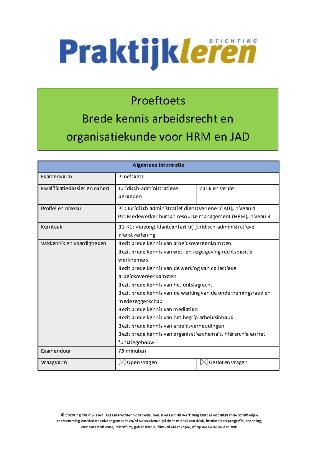 Proeftoets KE1 10 - oefentoers - © Stichting Praktijkleren ...