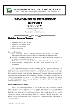 Module 6 Readings in Philipine History - ` READINGS IN PHILIPPINE HISTORY Module 6 : Social ...