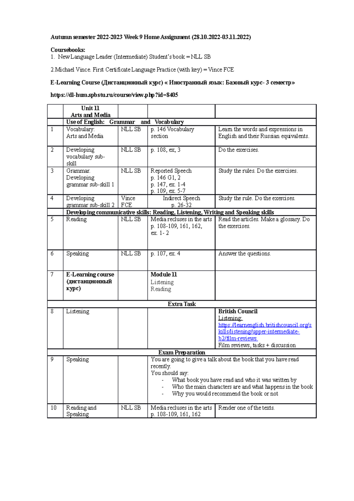 Autumn 2022-2023 Week 9 Home Assignment - 10.2022-03.11) Coursebooks ...