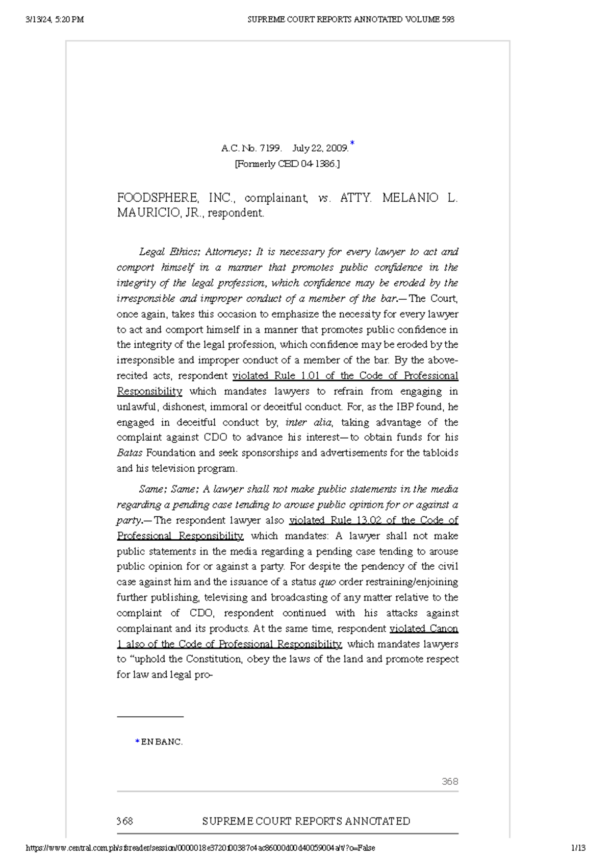 5. Foodsphere - dssdsd - A. No. 7199. July 22, 2009.* [Formerly CBD 04 ...