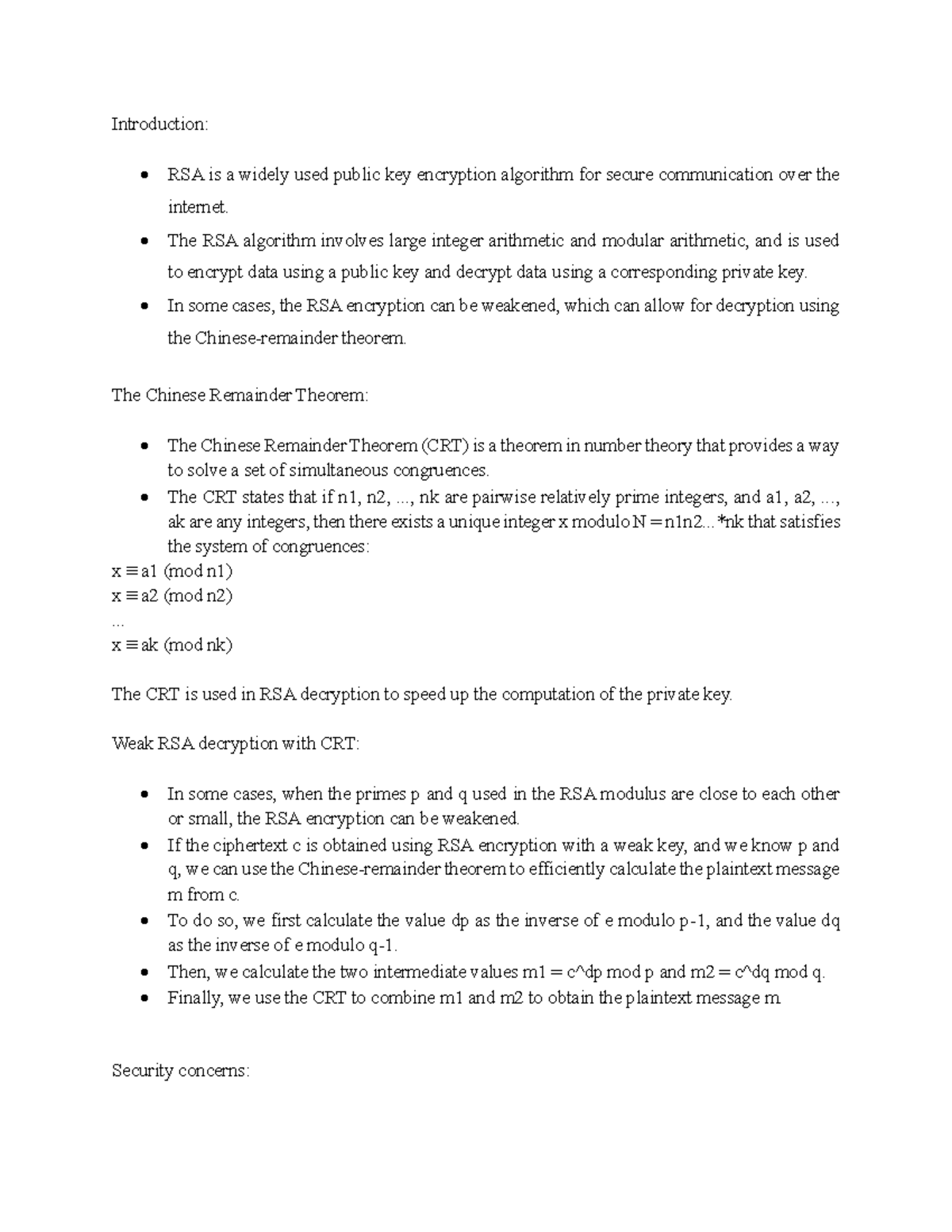 Weak Rsa Decryption With Chinese Remainder Theorem Introduction Rsa Is A Widely Used Public