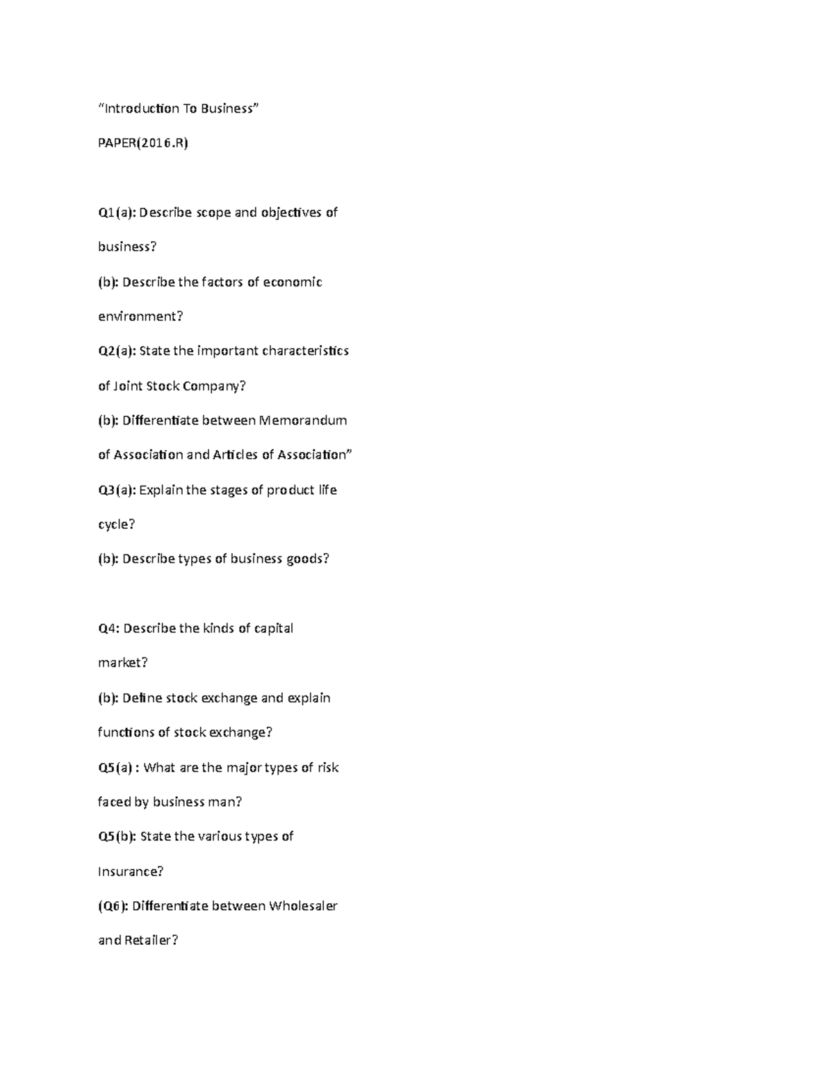 ITB 5 years - questions - “Introduction To Business” PAPER(2016) Q1(a ...