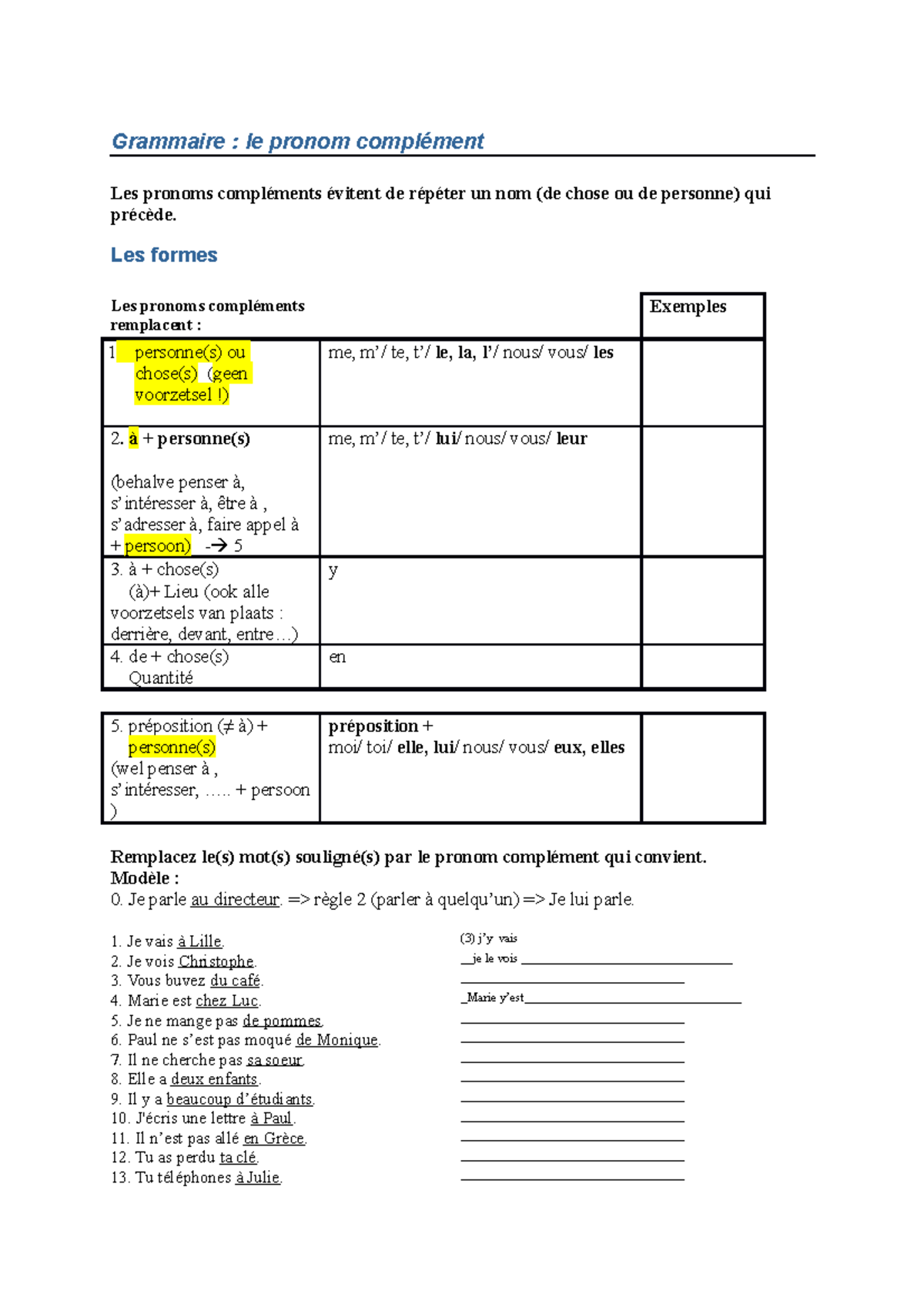 Tous les exercices 2019-2020 - Grammaire : le pronom complément Les ...