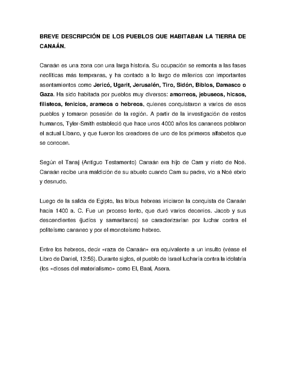 Descripcion Canaan y Mapa - BREVE DESCRIPCIÓN DE LOS PUEBLOS QUE ...