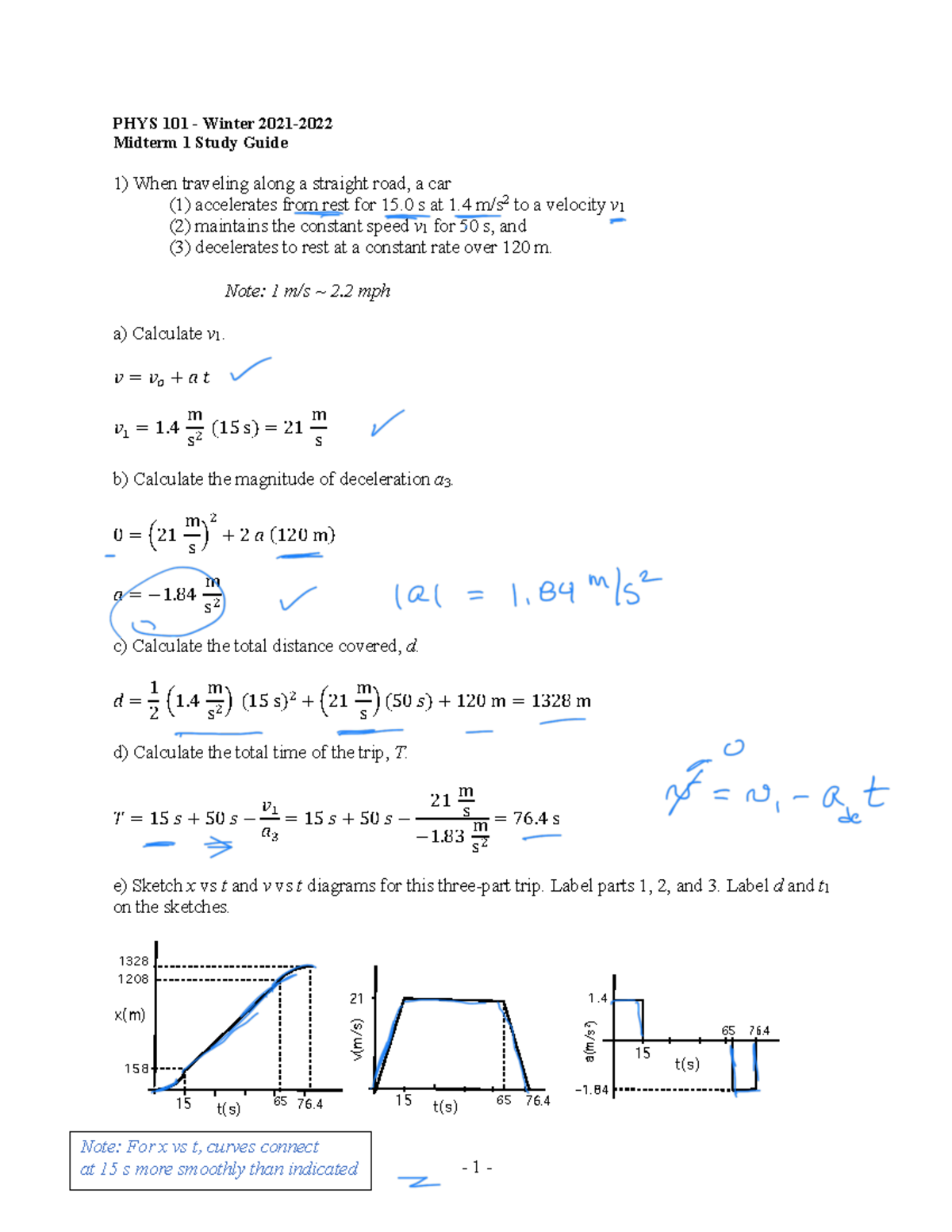 Fall midterm 1 study guide answers - 1 - PHYS 101 - Winter 2021 ...