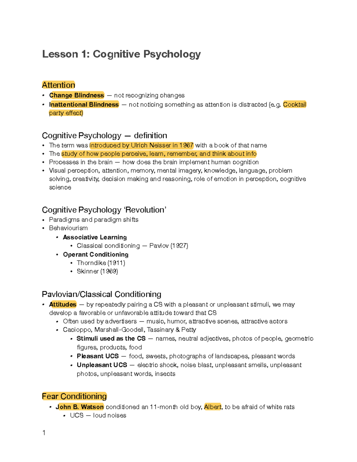 Cognitive Psychology - Lesson 1: Cognitive Psychology Attention ...