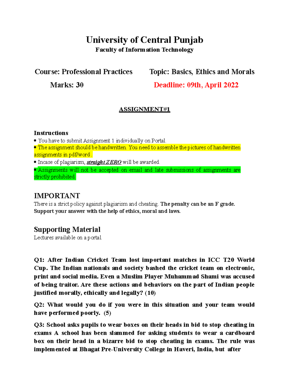 Assignment 1 PP - University of Central Punjab Faculty of Information ...