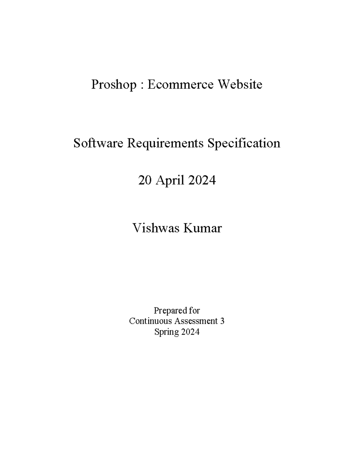 INT222 Project SRS - Proshop : Ecommerce Website Software Requirements Specification 20 April ...