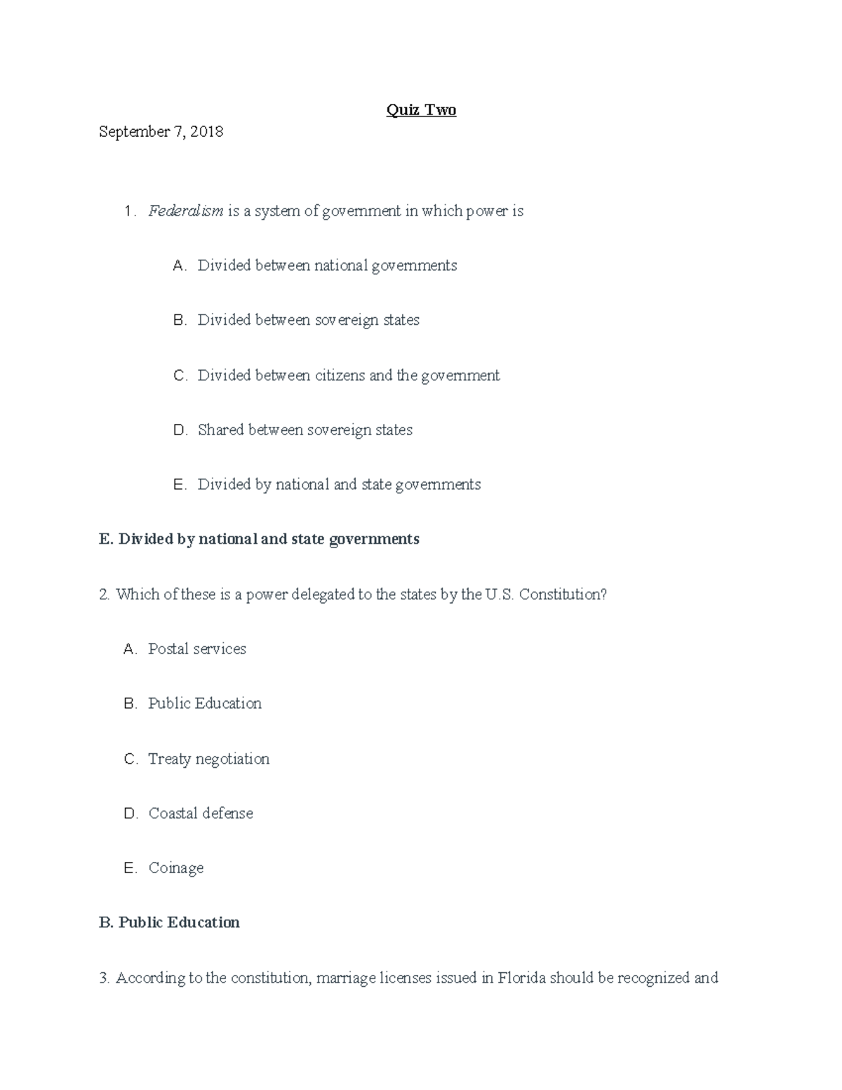 Quiz Two - Mandatory quiz two which questions what we have learned in ...