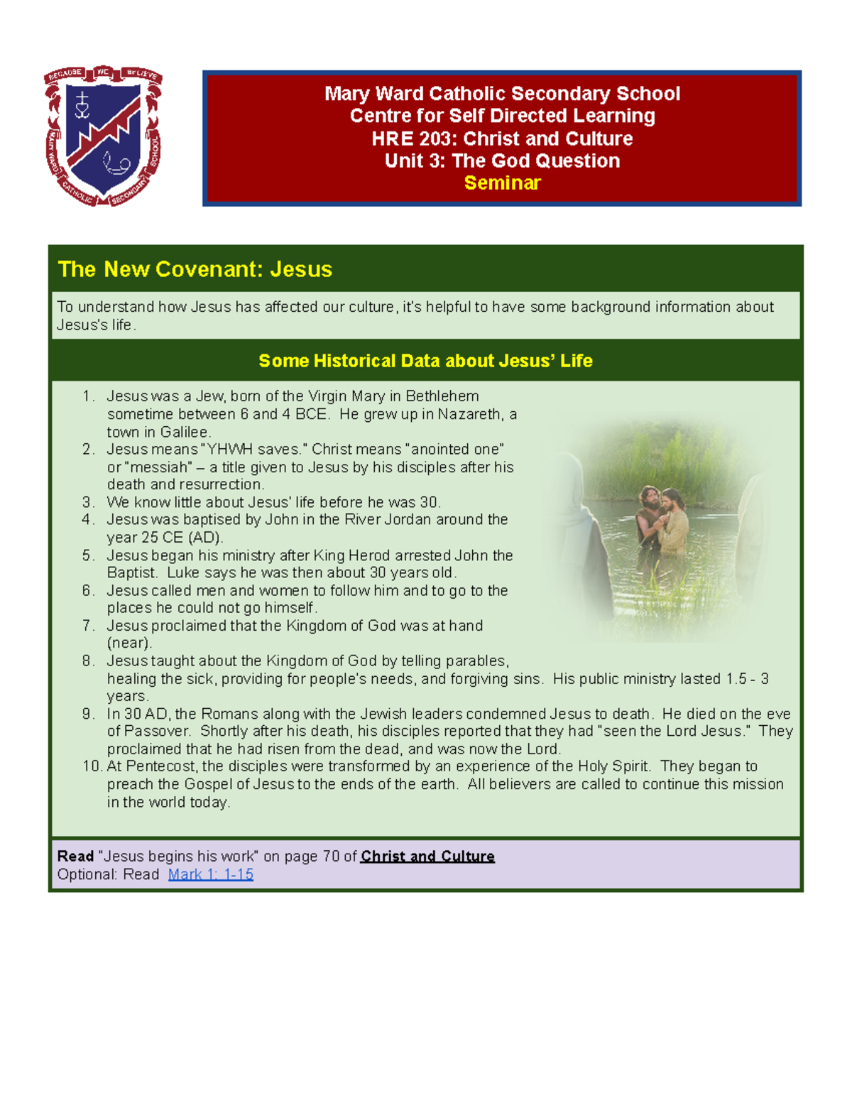 Copy of Unit 3 Seminar Worksheet - Mary Ward Catholic Secondary School ...