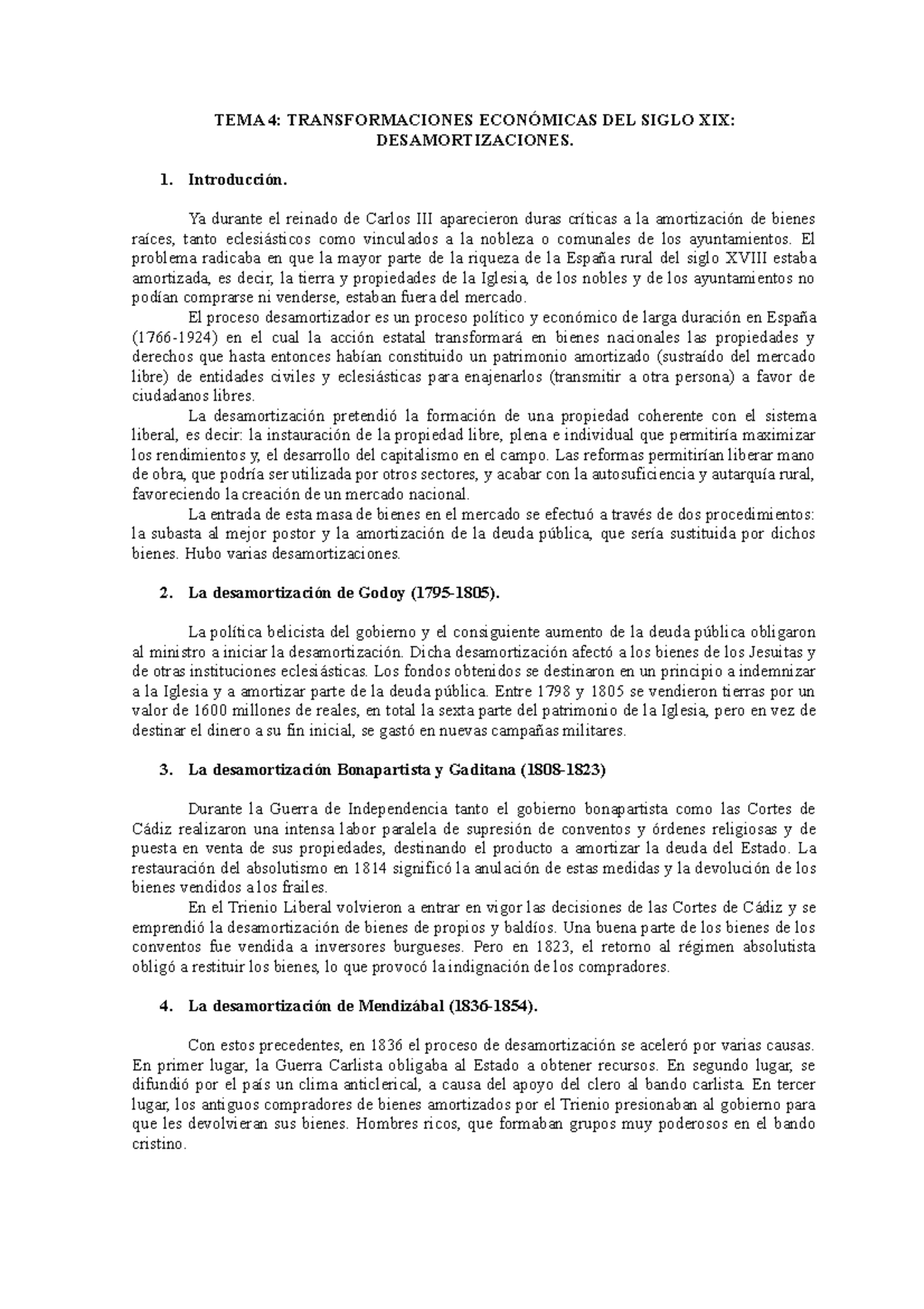 TEMA10. Desamortizaciones Final - TEMA 4: TRANSFORMACIONES DEL SIGLO XIX: DESAMORTIZACIONES. 1 ...