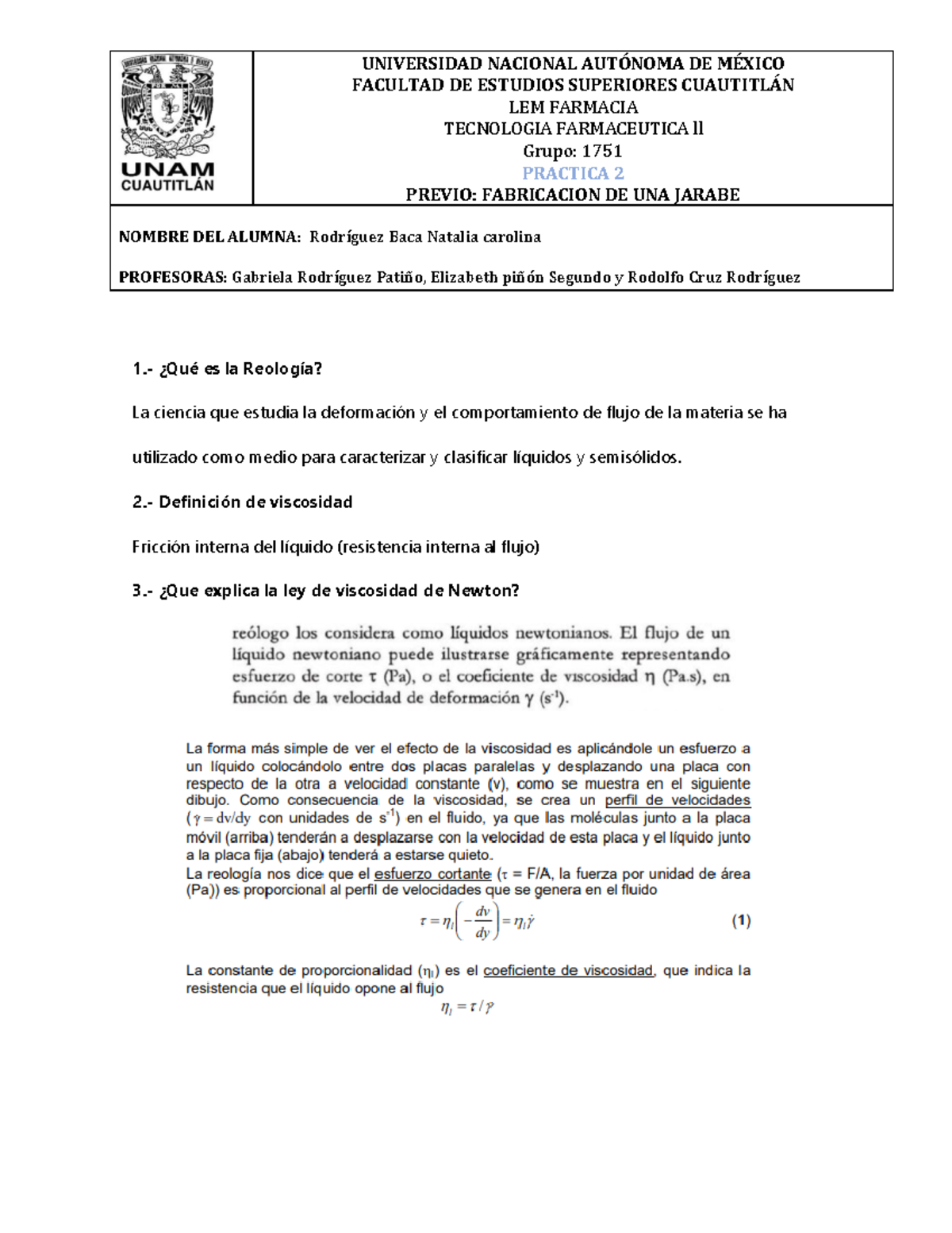 Previo-2- Tecno - Reporte de practica - 1.- ¿Qué es la Reología? La ...
