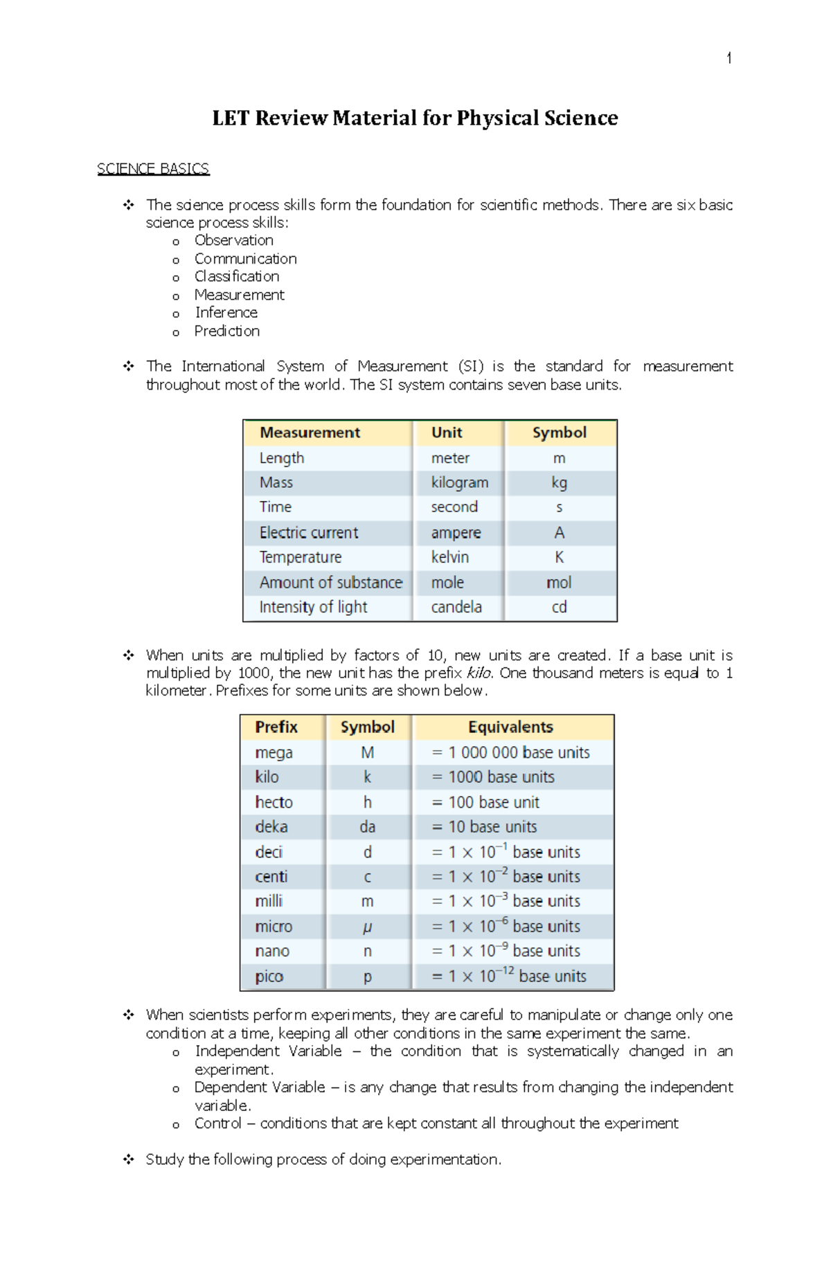Physical Science Handouts - LET Review Material for Physical Science ...