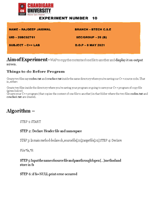 C++ 5 Worksheet - SUBJECT NAME- OBJECT ORIENTED PROGRAMMING EXPERIMENT ...