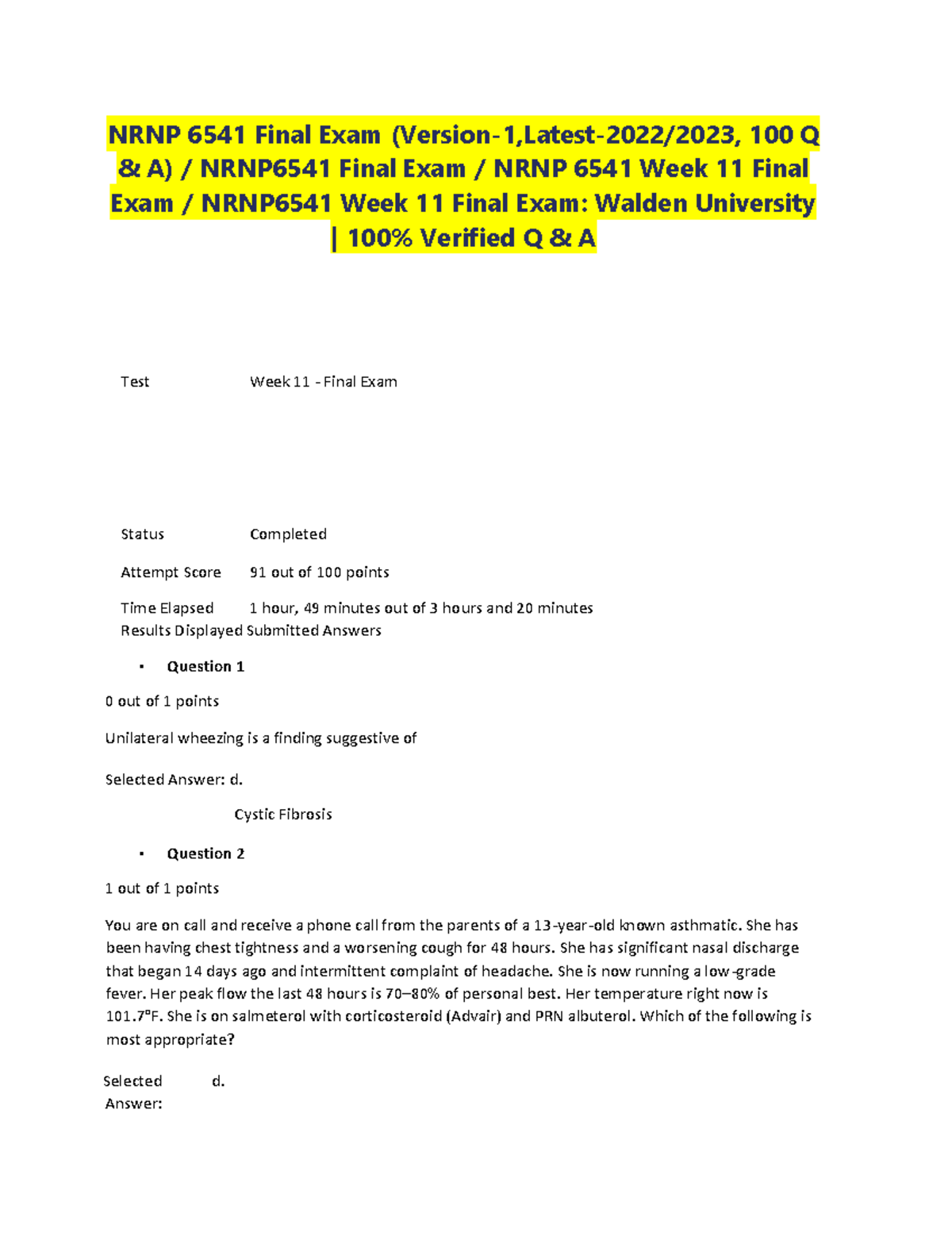 6541 final exam questions-answers - NRNP 6541 Final Exam (Version-1 ...