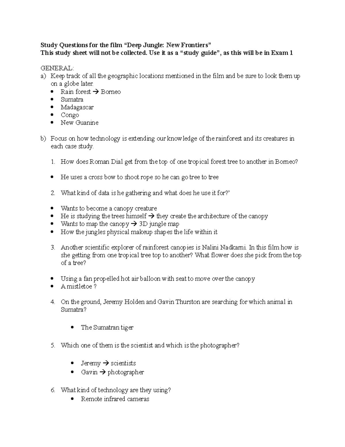 Deep Jungle Film Study Guide - Study Questions for the film Jungle: New ...